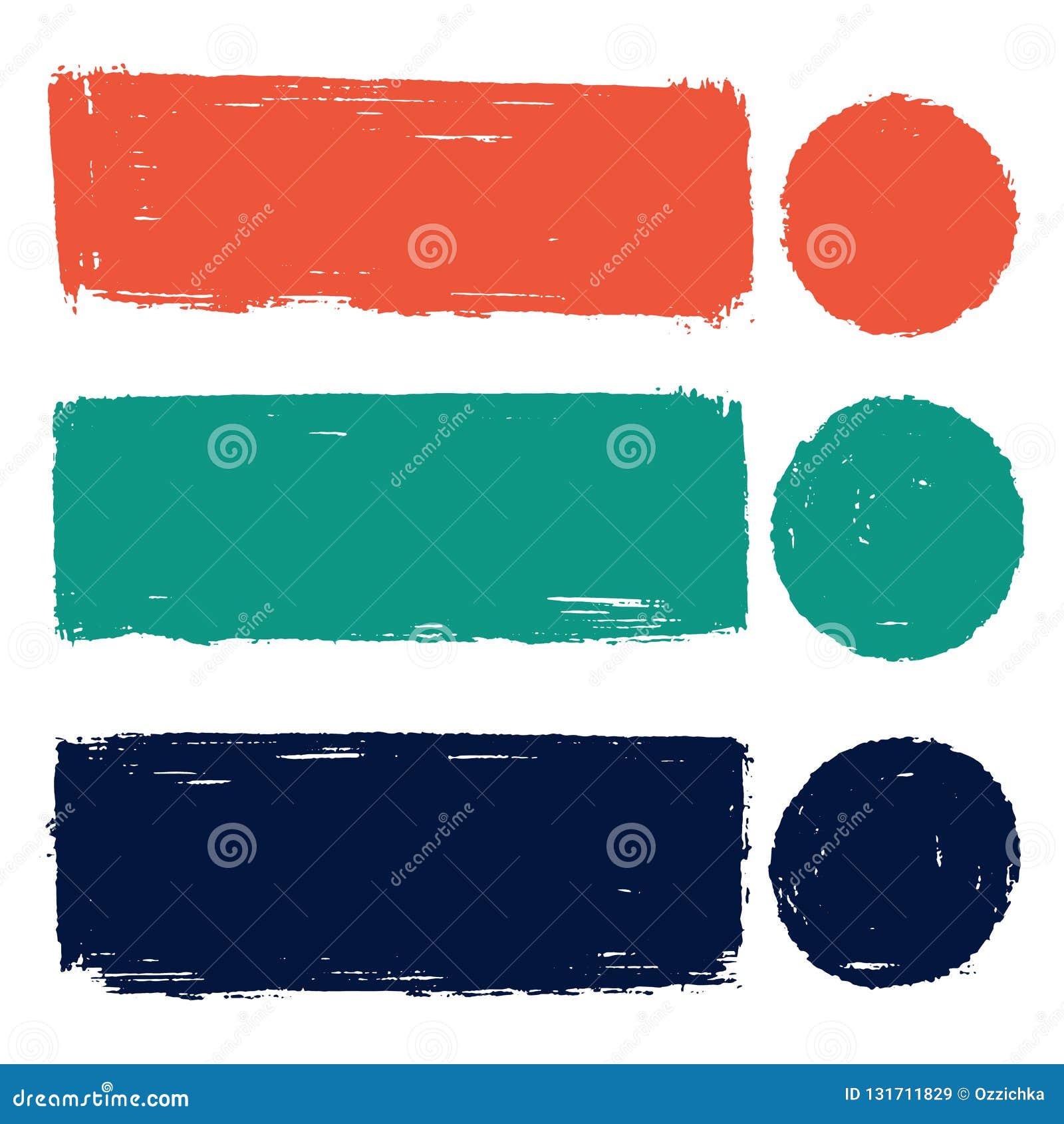Vector Set of Hand Drawn Brush Strokes in Rectangular and Round Shape ...