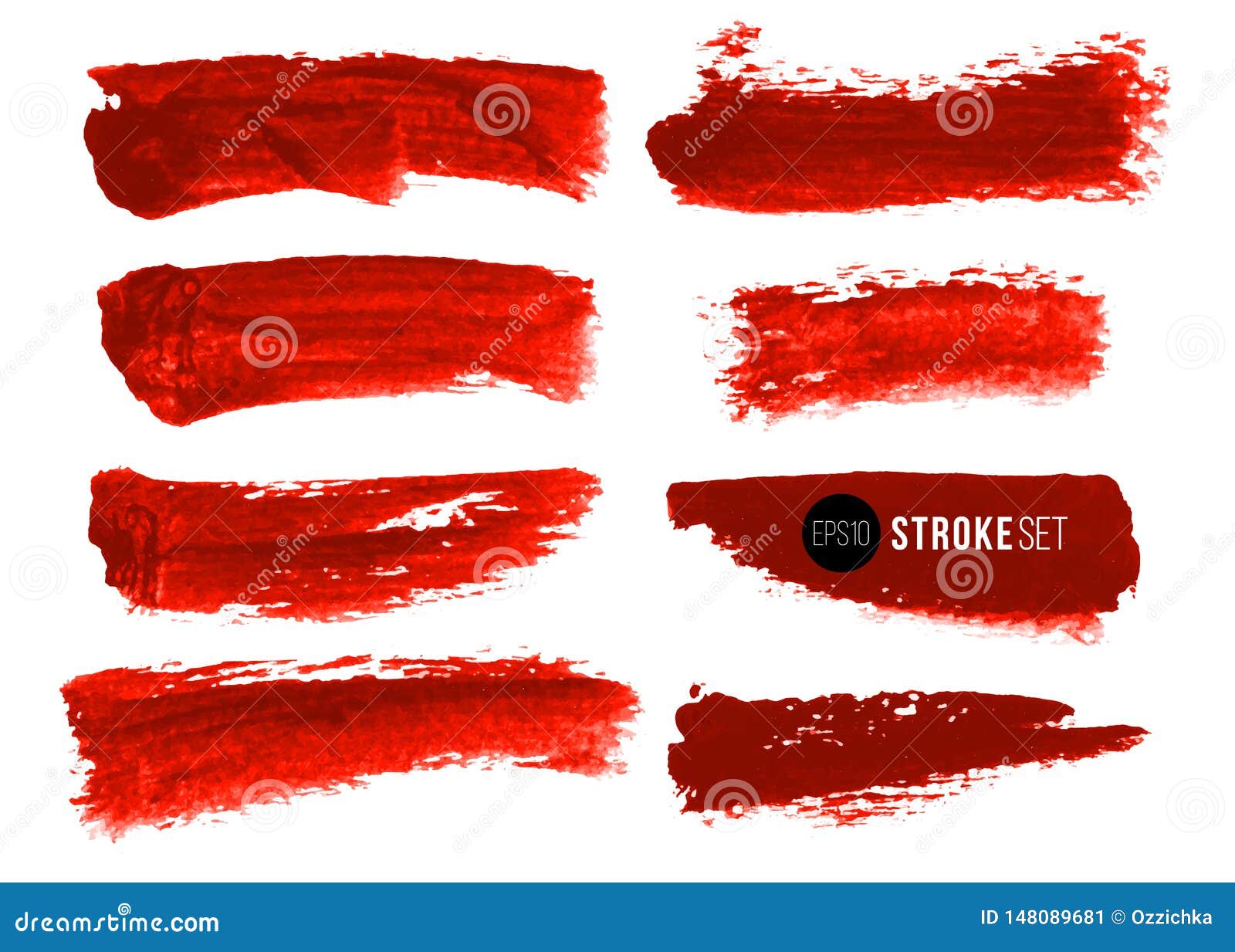 Vector Set of Hand Drawn Brush Strokes. Red Color Artistic Hand Drawn ...