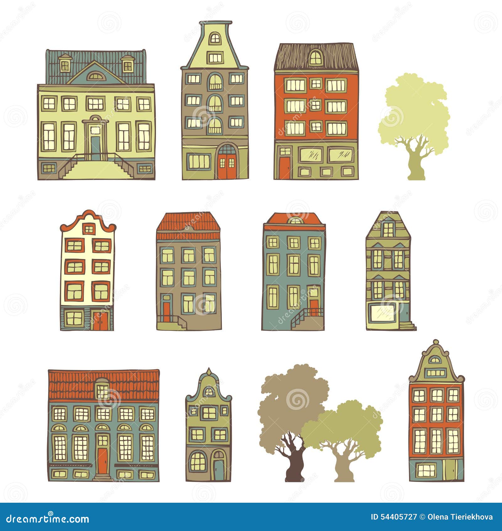Vector Set of Hand-drawn Buildings. Stock Vector - Illustration of home ...