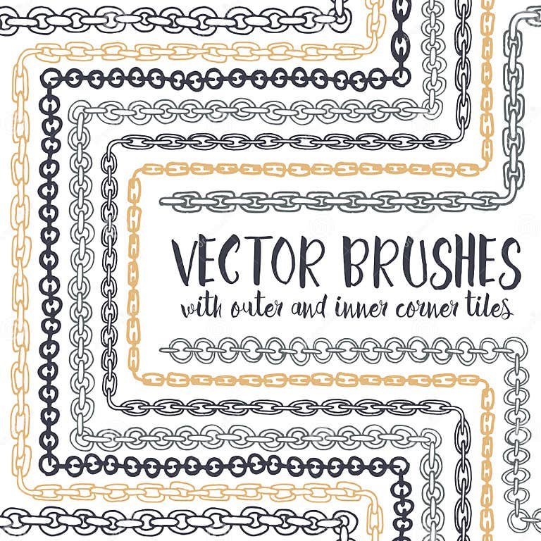 Vector Set of 8 Hand Drawn Chain Pattern Brushes Stock Vector ...