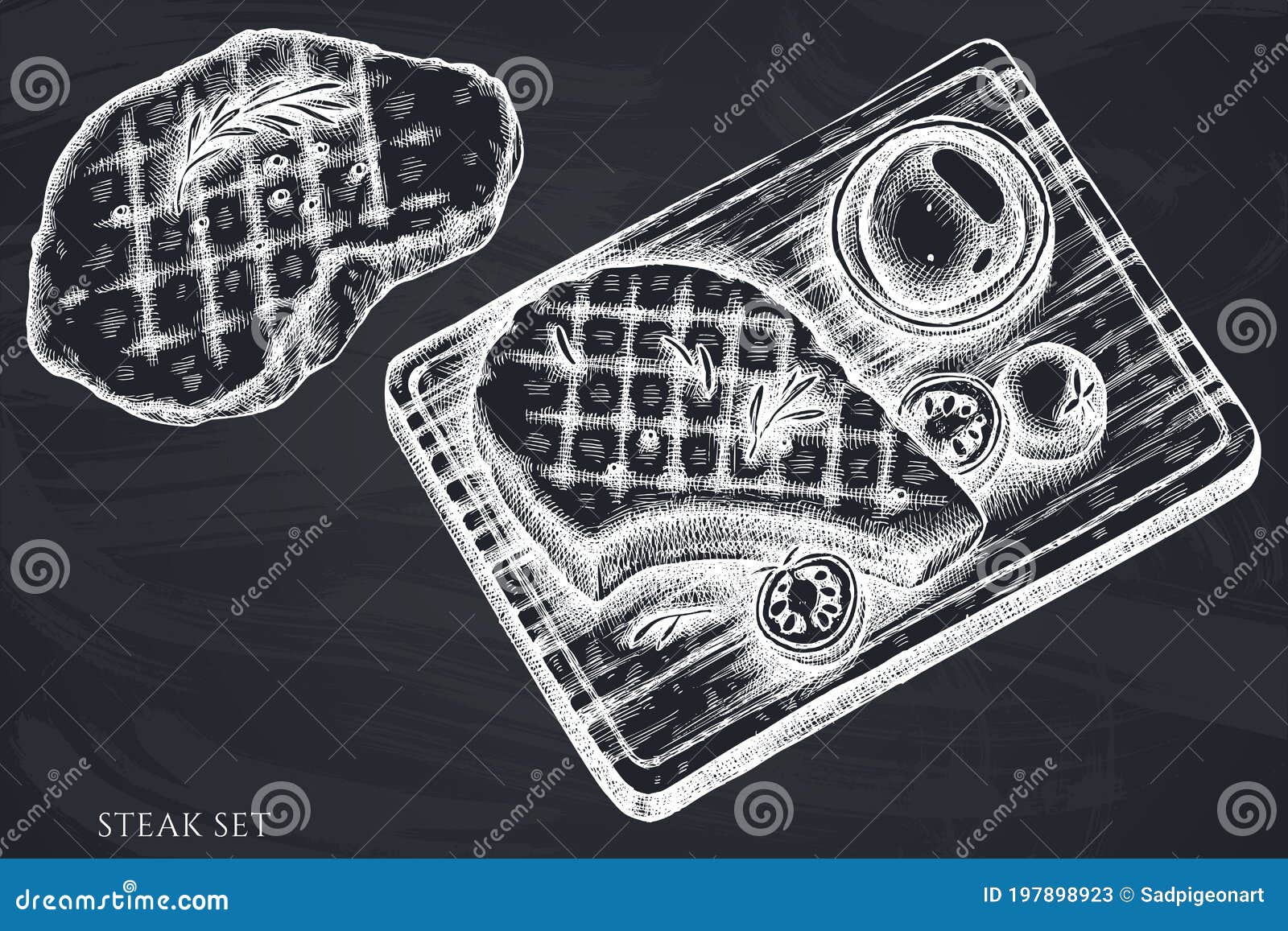 Vector Set of Hand Drawn Chalk Steak Stock Vector - Illustration of ...