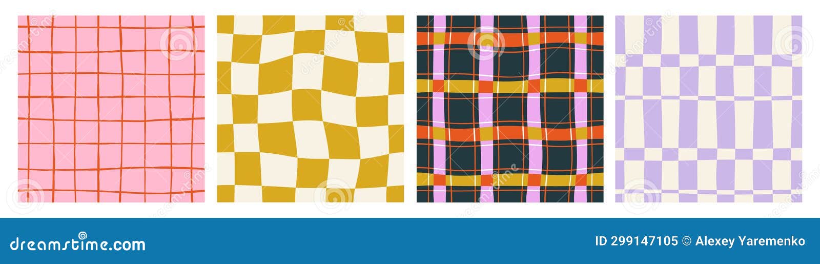 Vector Set of Hand Drawn Checkered Seamless Patterns Stock Illustration ...