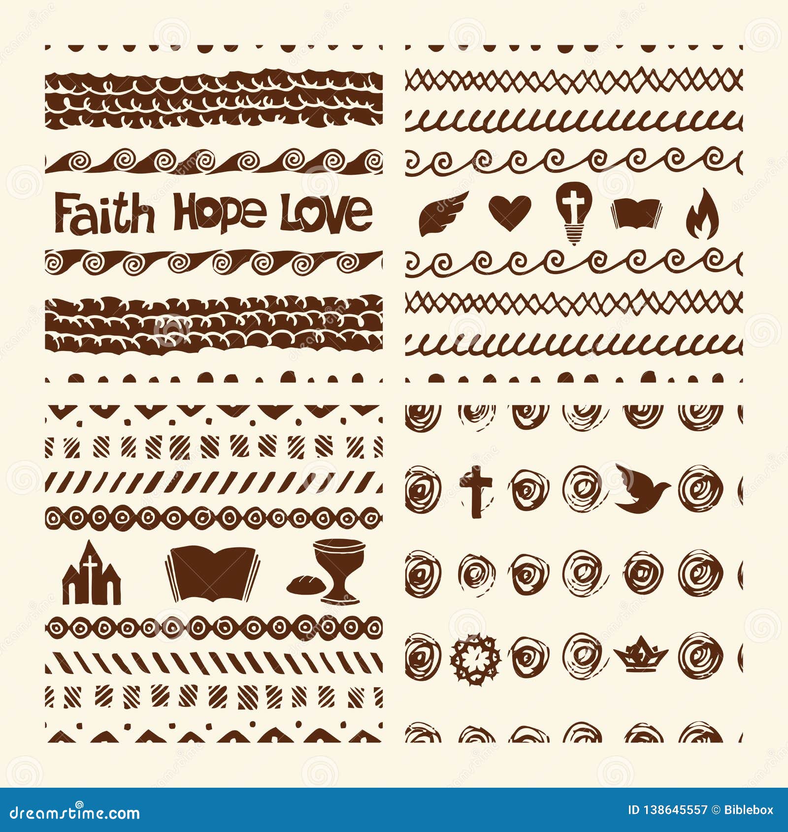 Vector Set of Hand Drawn Christian Seamless Pattern Made with Ink ...
