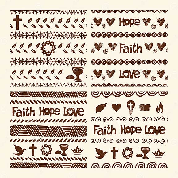 Vector Set of Hand Drawn Christian Seamless Pattern Made with Ink ...