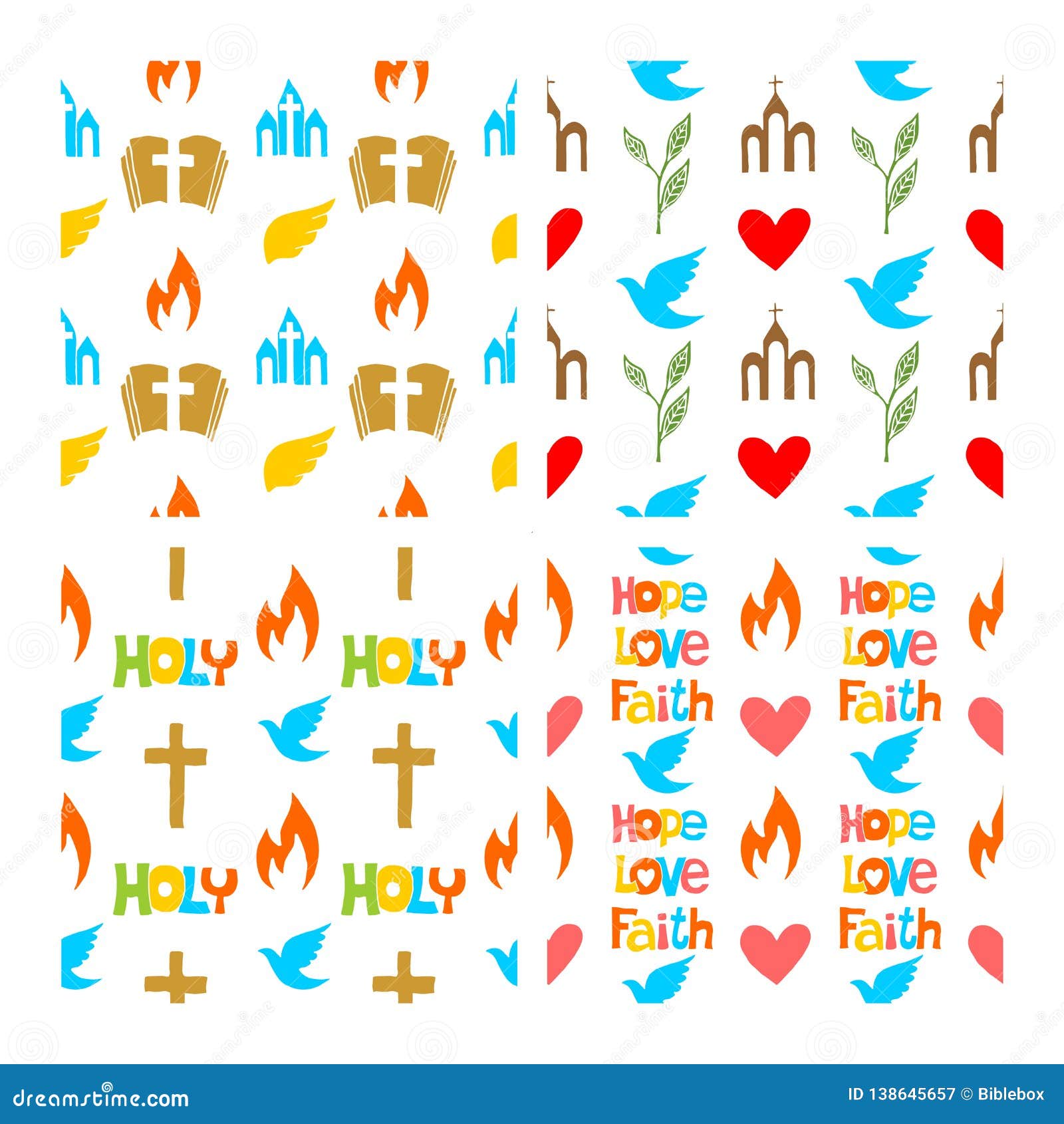 Vector Set of Hand Drawn Christian Seamless Pattern Made with Ink ...