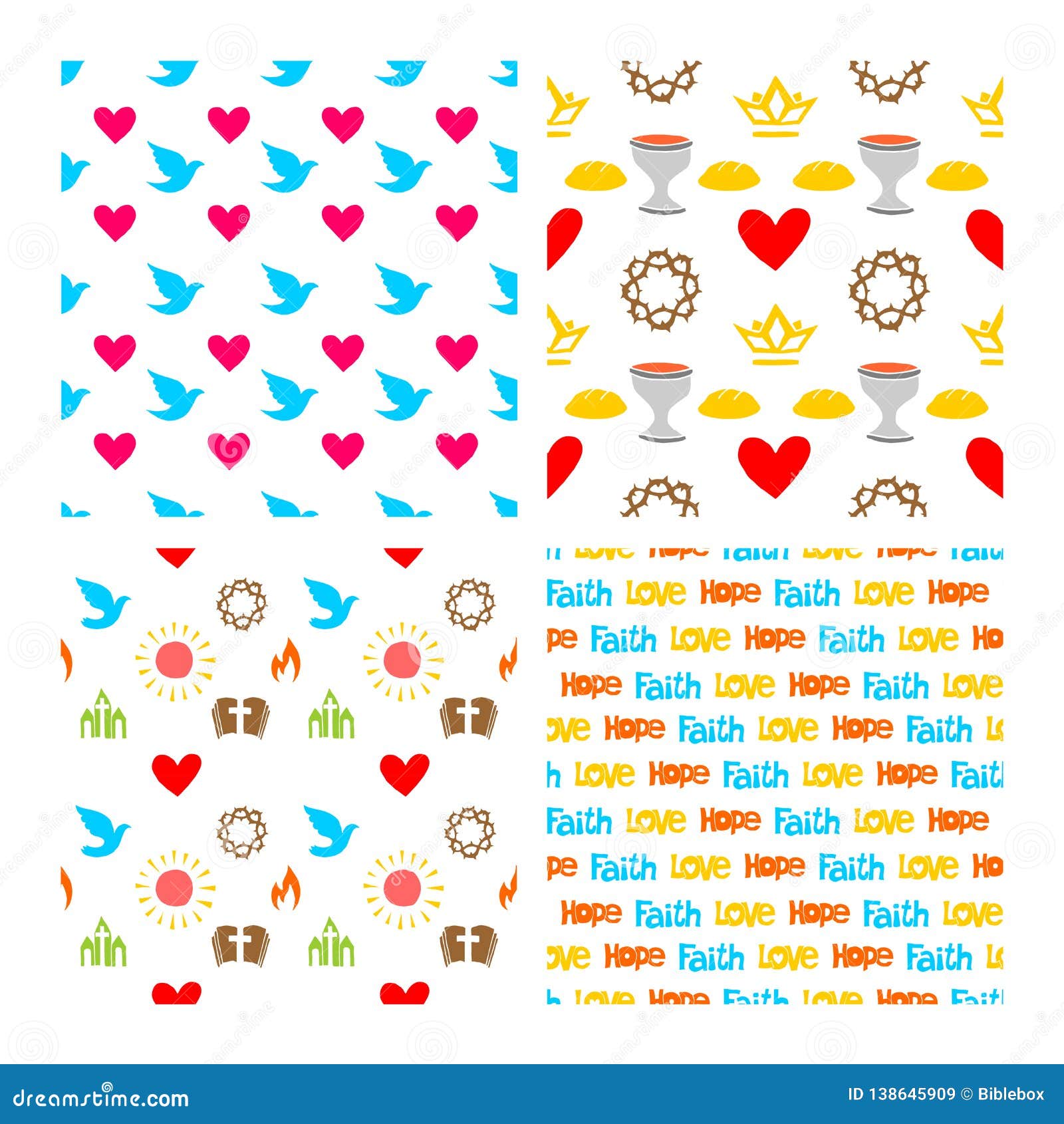 Vector Set of Hand Drawn Christian Seamless Pattern Made with Ink ...