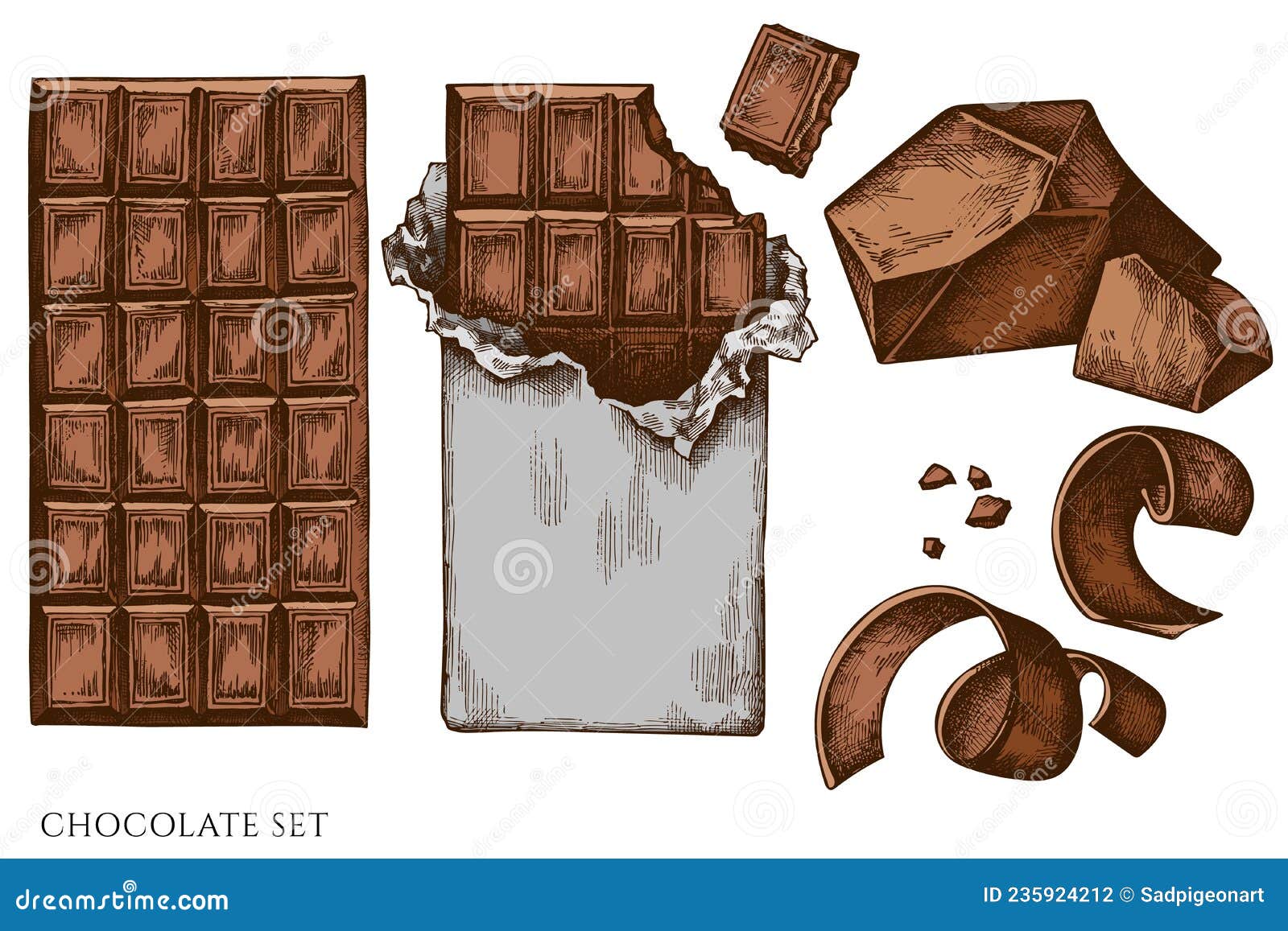 Vector Set of Hand Drawn Colored Chocolate Stock Vector - Illustration ...