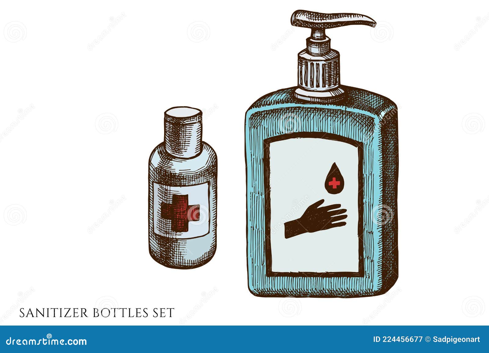 Vector Set of Hand Drawn Colored Sanitizer Bottles Stock Vector ...