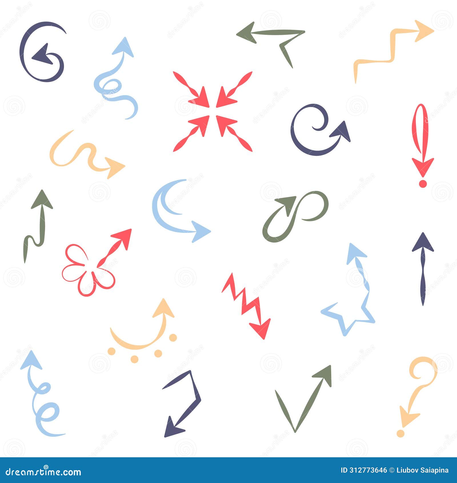 Vector Set of Hand Drawn Coloured Vector Arrows Doodle Style Arrows on ...