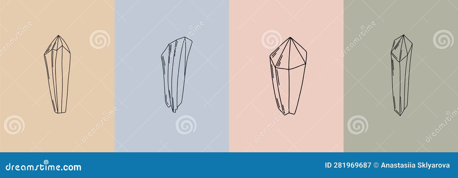 Vector Set of Crystal Illustrations in Minimal Linear Style, Hand Drawn ...