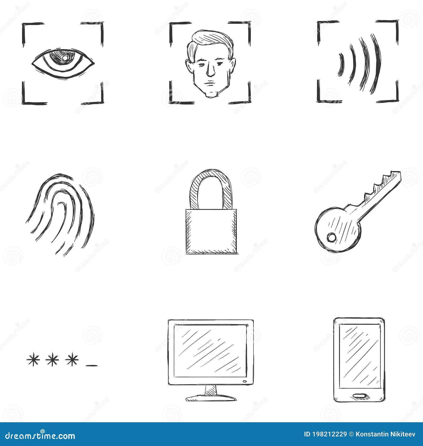 Vector Set of Hand Drawn Cyber Security Icons Stock Vector ...