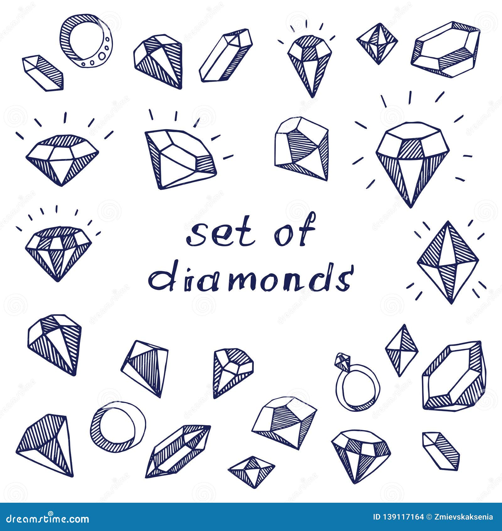 Vector Set of Hand-drawn Diamond Icons Stock Vector - Illustration of ...