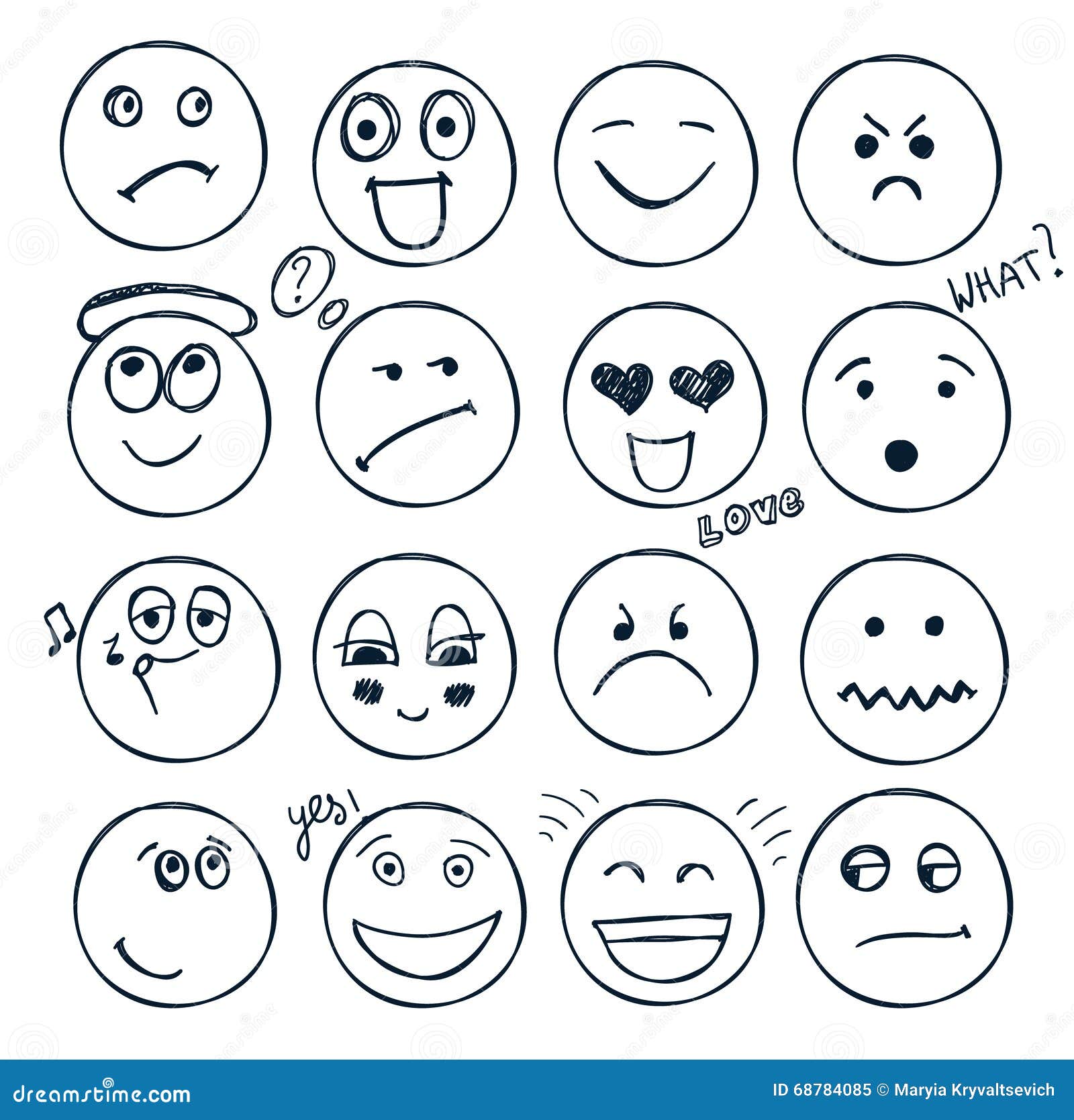 Vector Set of Hand Drawn Faces, Moods . Doodle Stock Vector ...