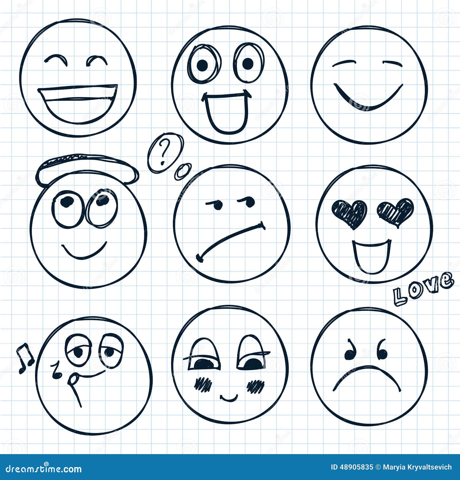Vector Set of Hand Drawn Faces, Moods Stock Vector - Illustration of ...
