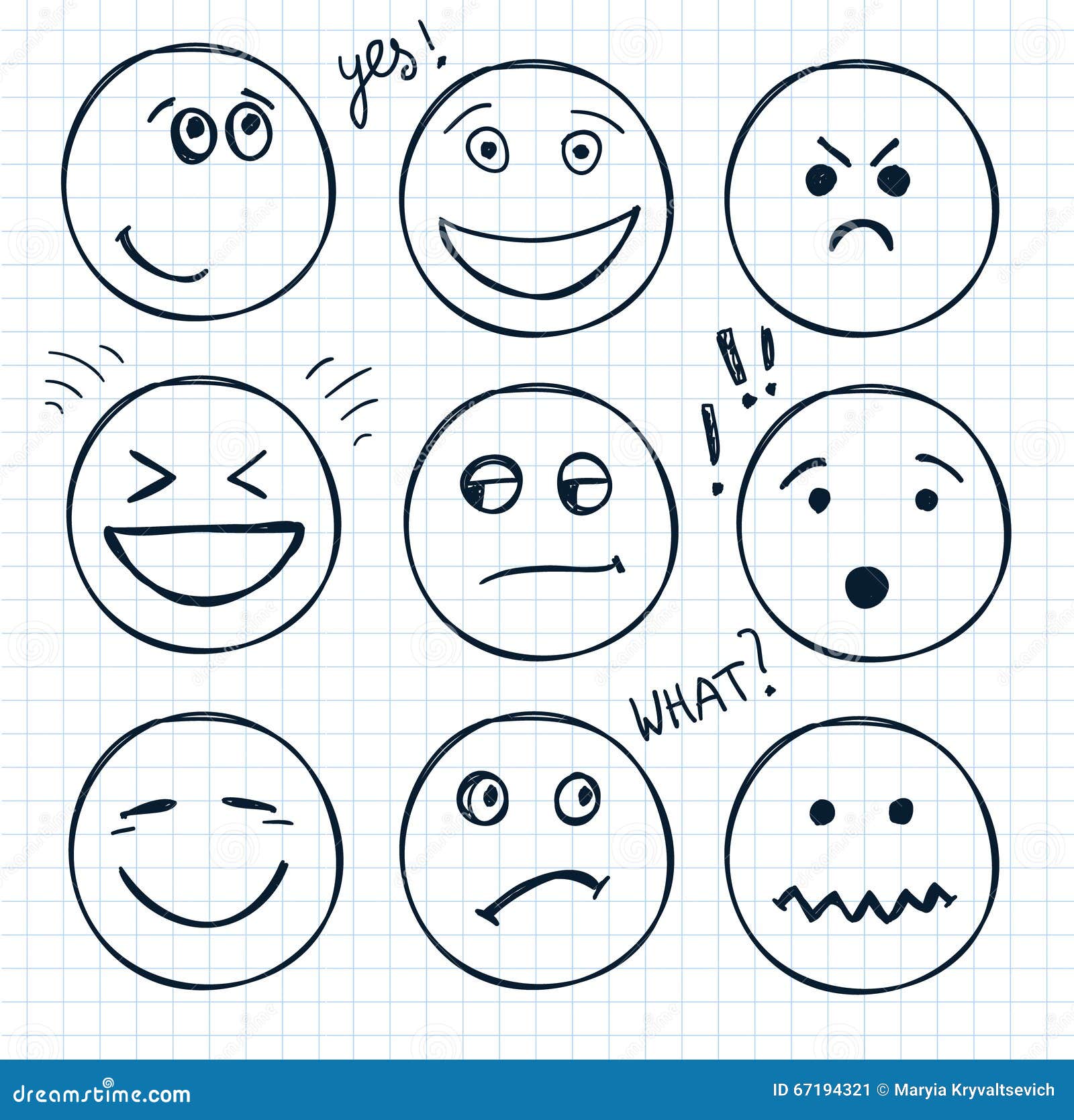 Vector Set of Hand Drawn Faces, Moods Stock Vector - Illustration of ...