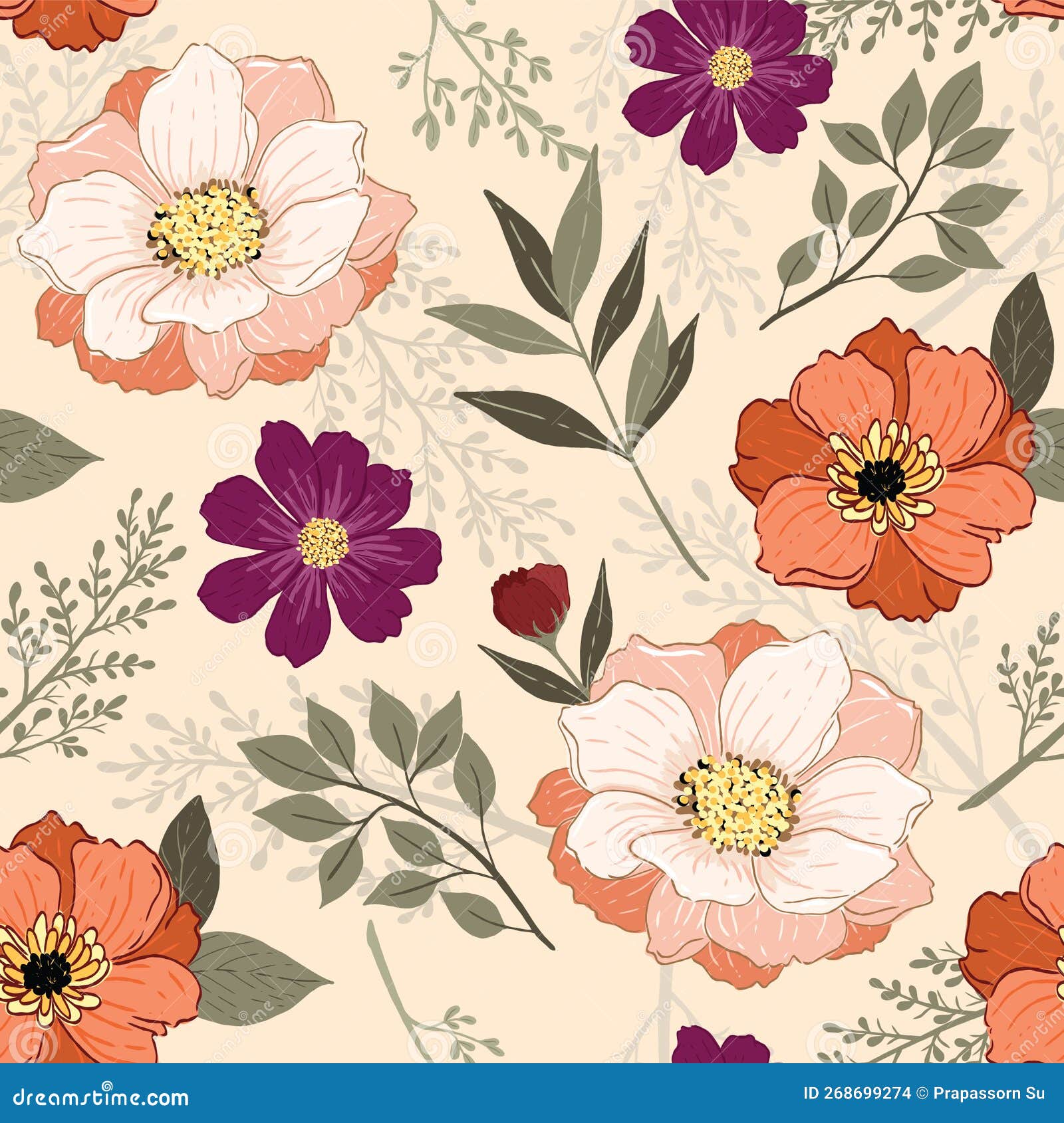 Vector Hand Drawn Flower and Leave Stock Vector - Illustration of ...