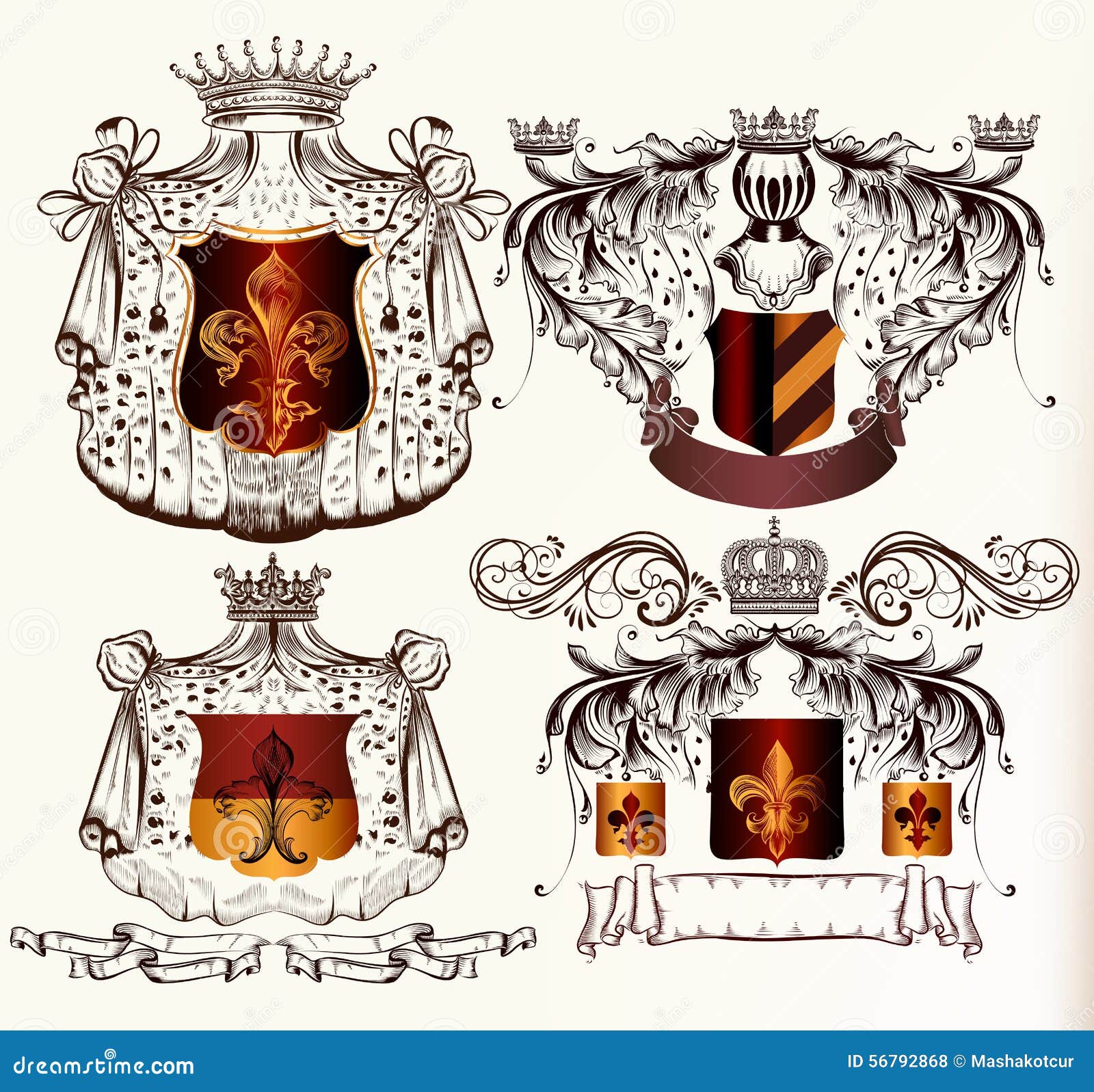Vector Set of Hand Drawn Heraldic Elements Stock Vector - Illustration ...