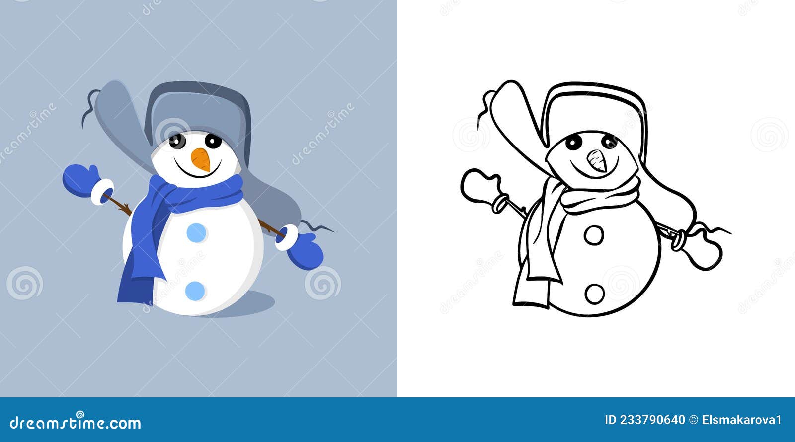 Vector Set. Hand-drawn Illustration and Contour Drawing of a Cute ...