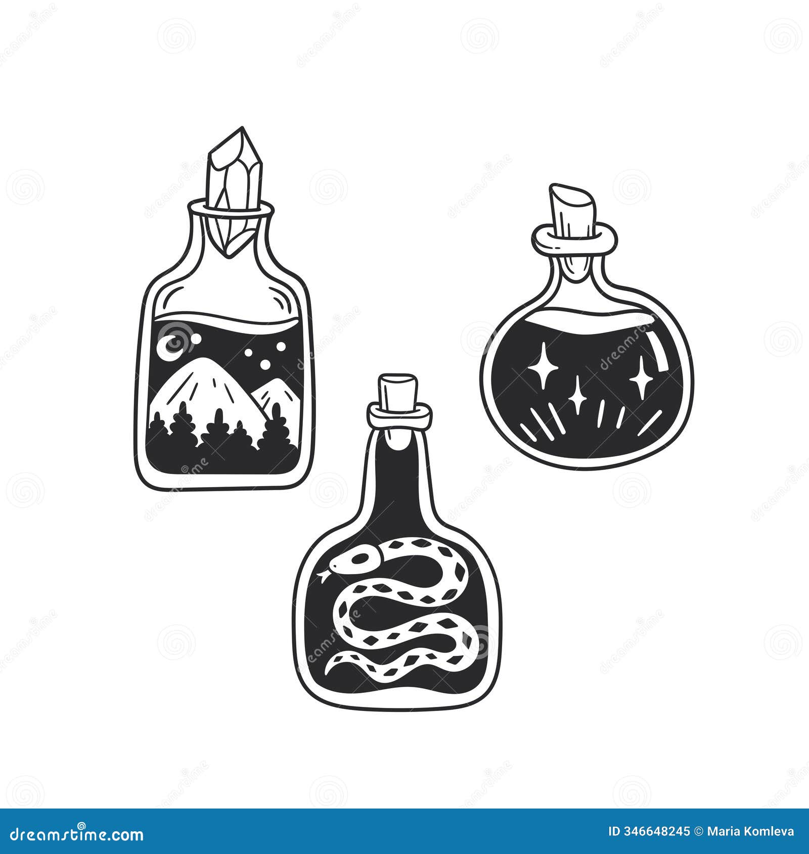Vector Set of Hand-drawn Illustrations of Potions. Collection of ...
