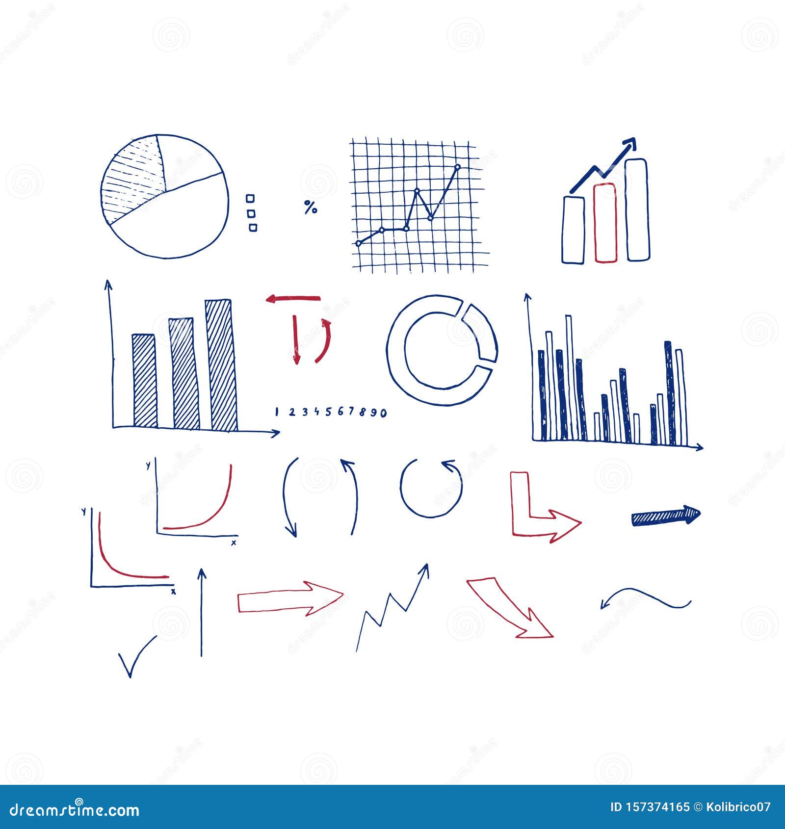 Vector Set of Hand Drawn Infographics with Graphs and Charts Stock ...