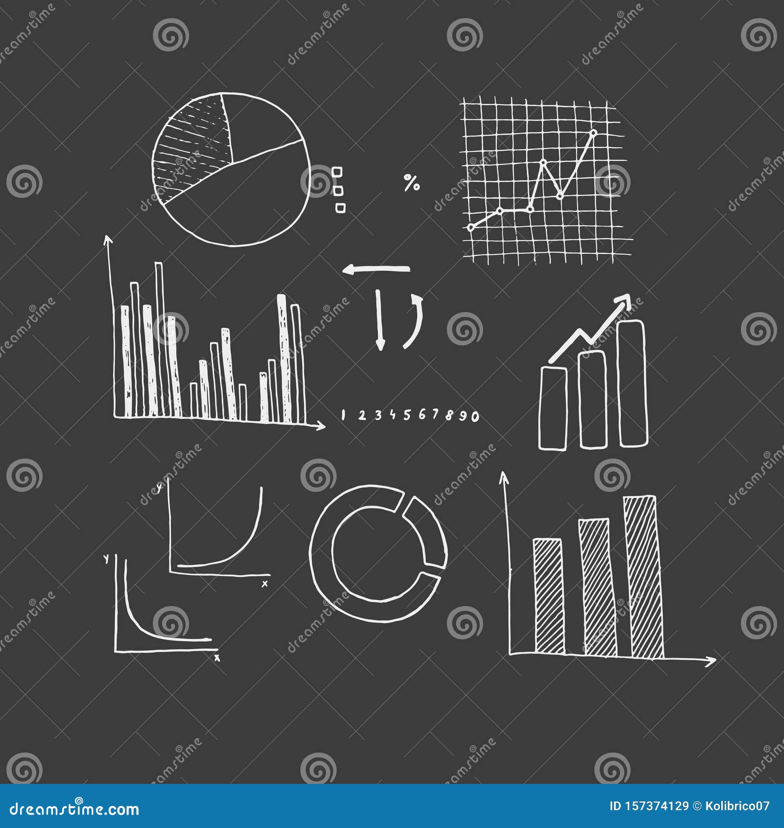 Vector Set of Hand Drawn Infographics with Graphs and Charts Stock ...
