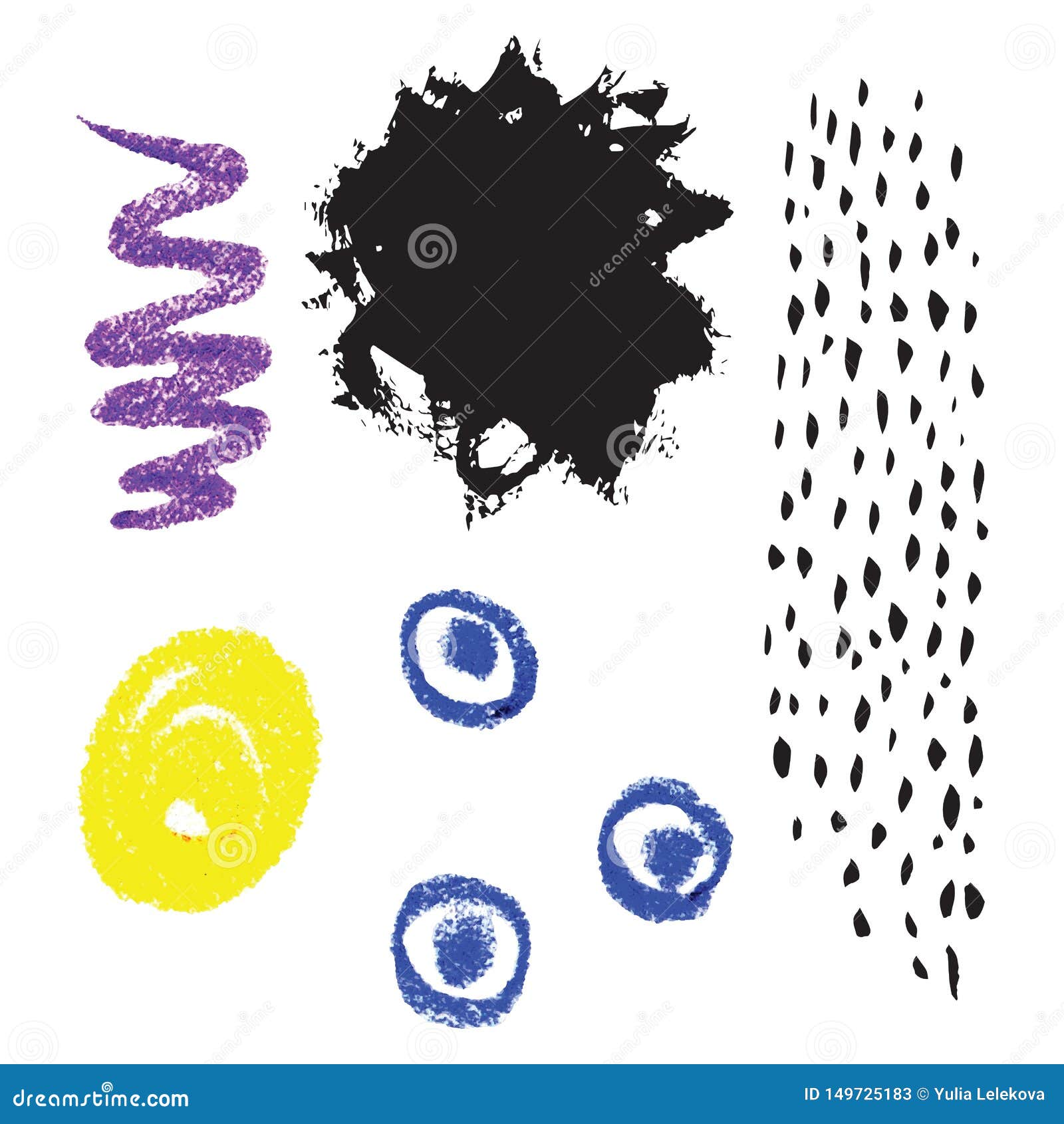 Vector Set of Hand Drawn Ink and Wax Crayons Elements. Collection of ...