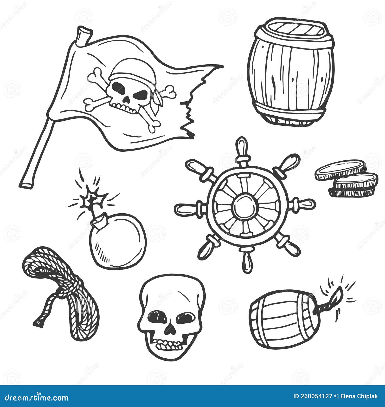 Vector Set with Hand Drawn Isolated Doodles on the Theme of Pirates and ...