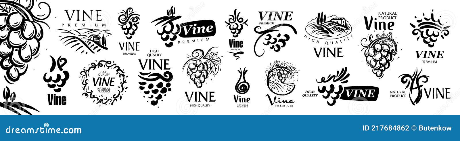 Vector Set of Hand Drawn Logos for Wine Stock Vector - Illustration of ...