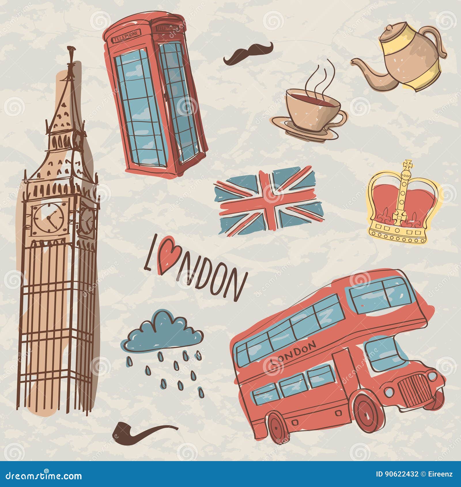 Vector Set of Hand-drawn London Symbols Stock Vector - Illustration of ...