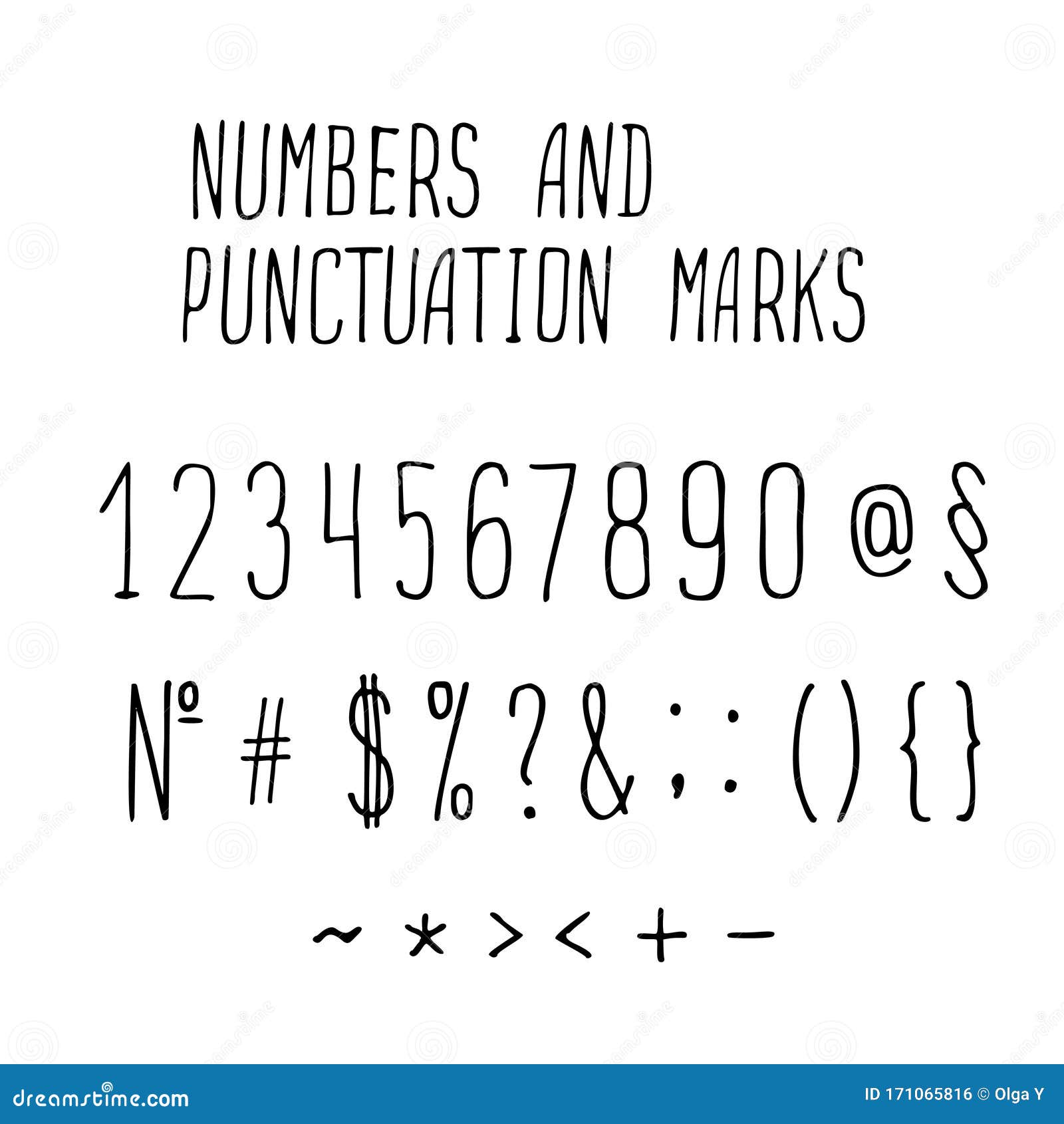 Vector Set of Hand-drawn Numbers and Punctuation Marks. Stock Vector ...