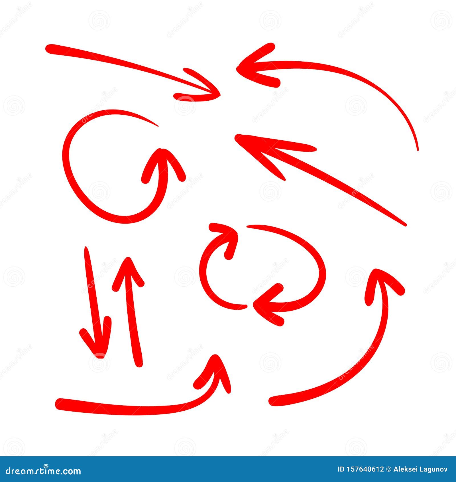 Vector Set of Hand Drawn Red Arrows, Colored Arrows Isolated on White ...