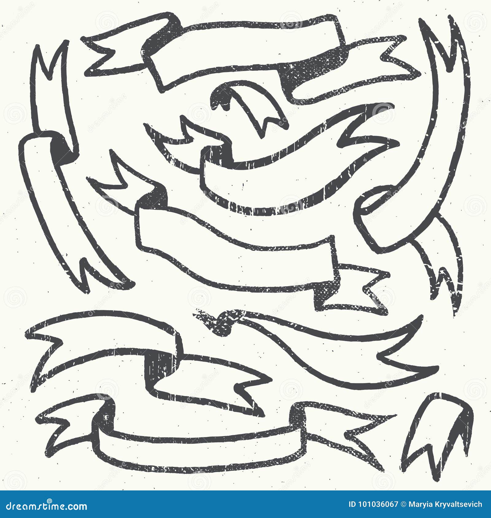 Vector Set of Hand Drawn Ribbons. Stock Vector - Illustration of drawn ...