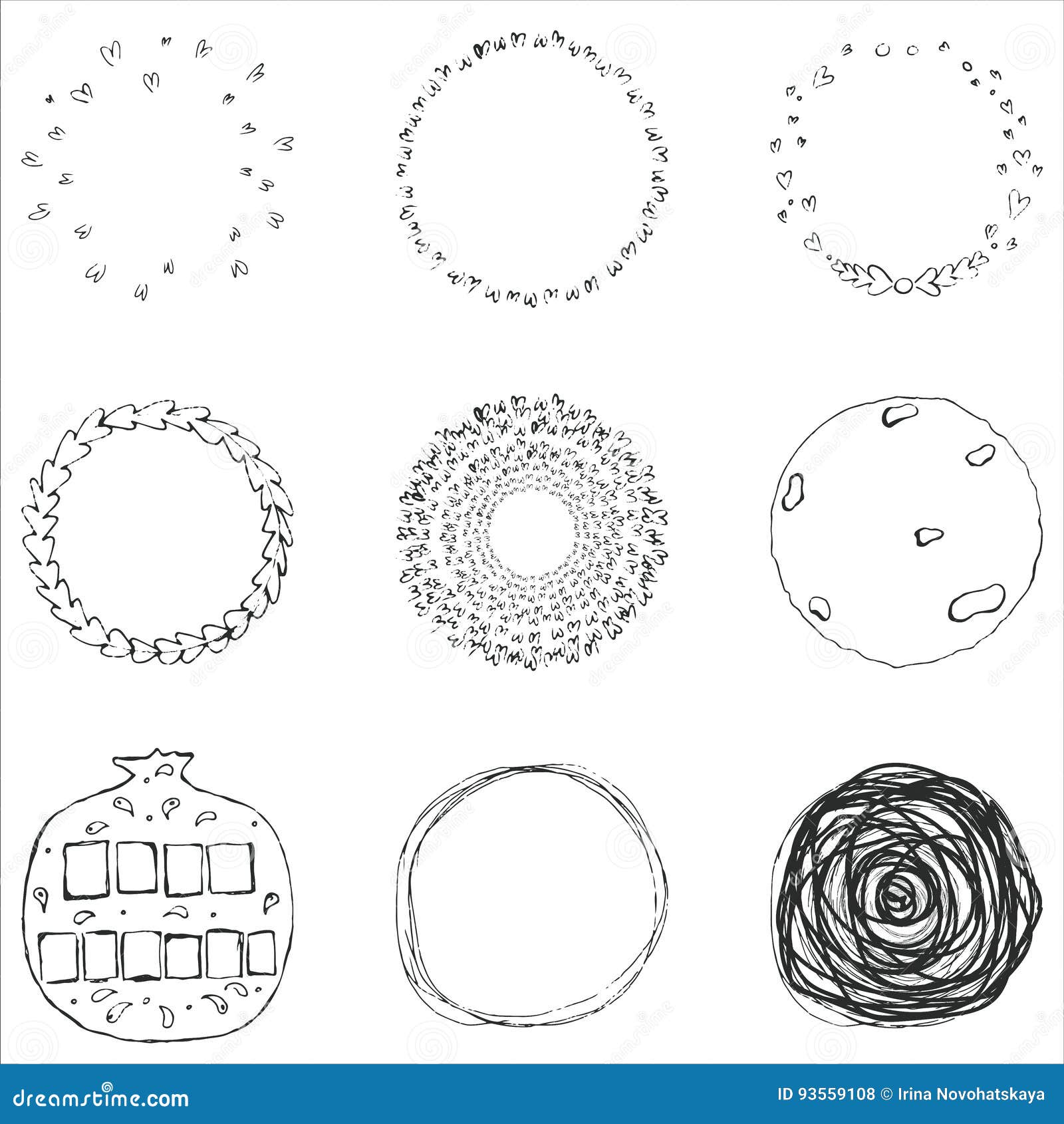 Vector Set of 9 Hand Drawn Scribble Circles. Logo Design Elements Stock ...