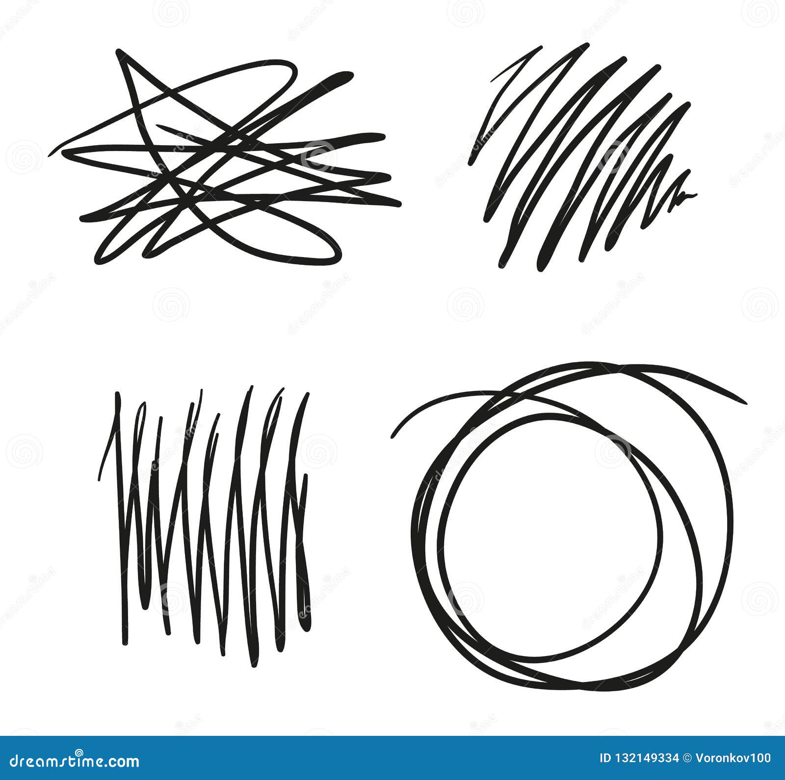 Vector Set of Hand-drawn Scribble Line Shape. Sketch Style Doodle ...