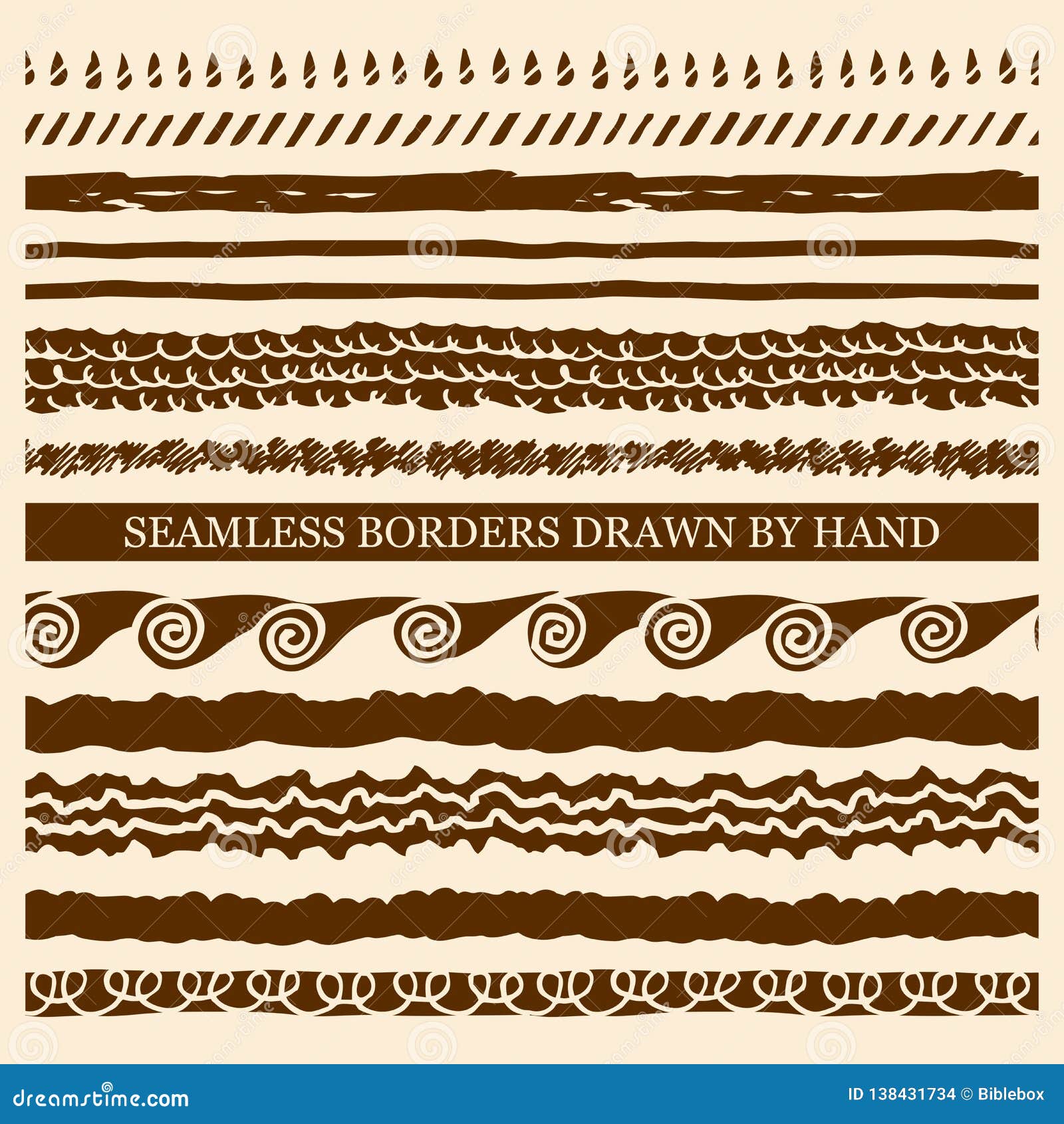 Vector Set of Hand Drawn Seamless Borders Made with Ink. Freehand ...