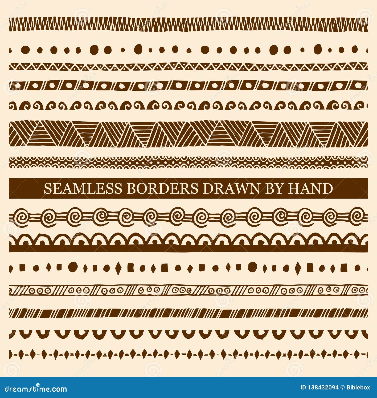 Vector Set of Hand Drawn Seamless Borders Made with Ink. Freehand ...