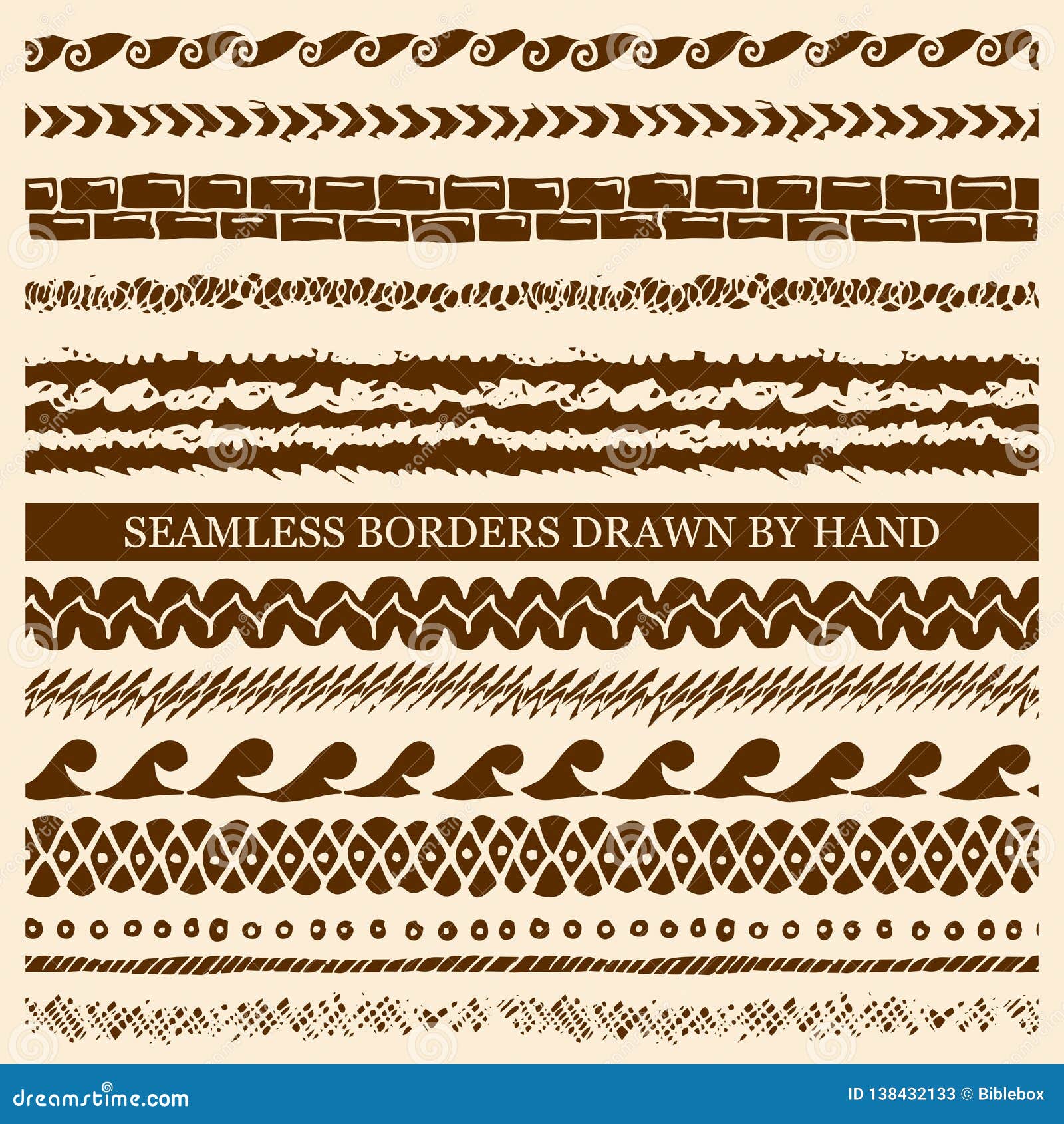 Vector Set of Hand Drawn Seamless Borders Made with Ink. Freehand ...