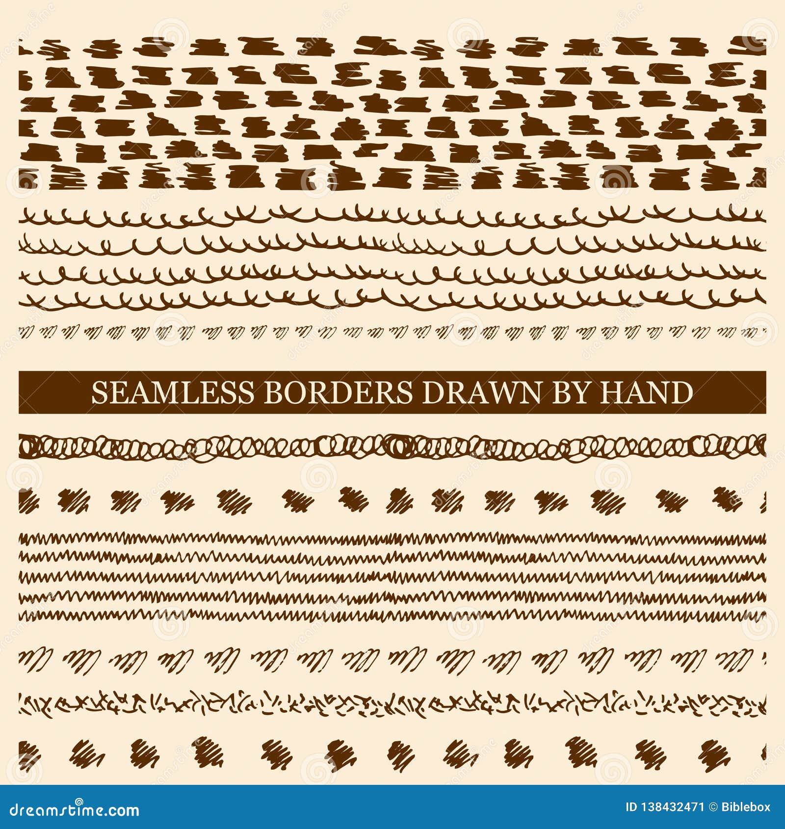 Vector Set of Hand Drawn Seamless Borders Made with Ink. Freehand ...