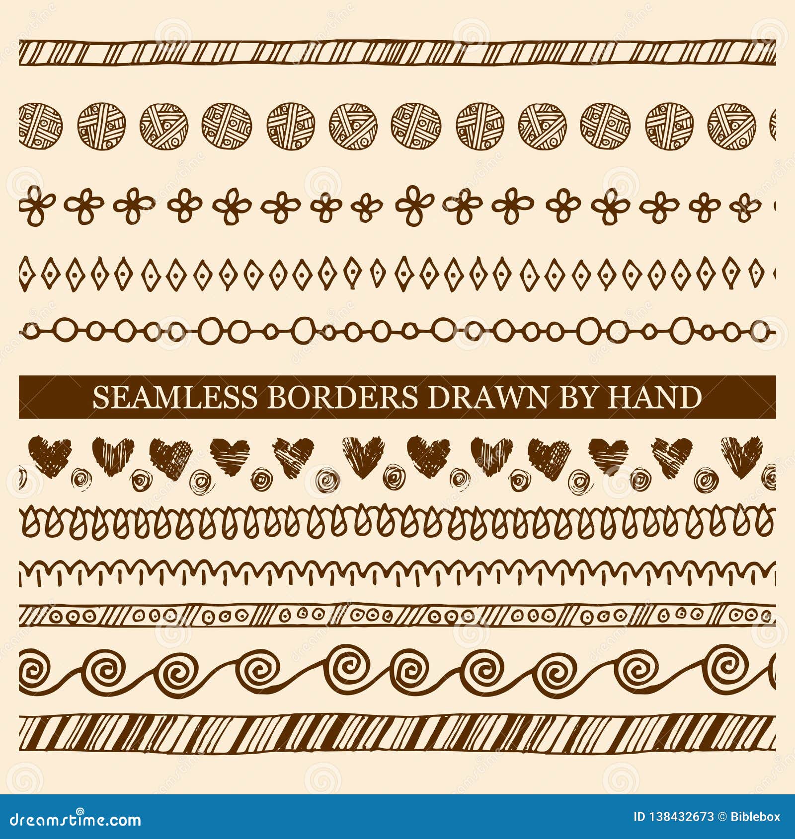 Vector Set of Hand Drawn Seamless Borders Made with Ink. Freehand ...