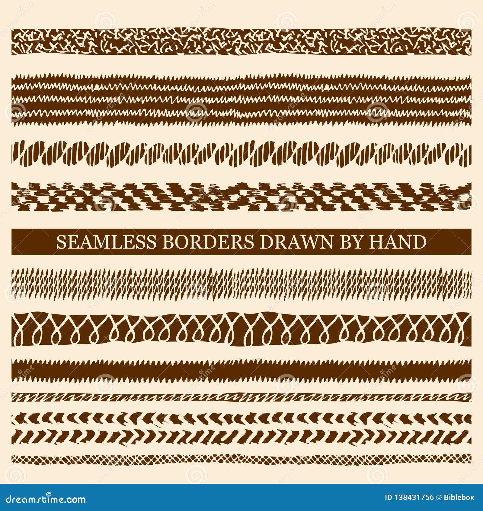 Vector Set of Hand Drawn Seamless Borders Made with Ink. Freehand ...