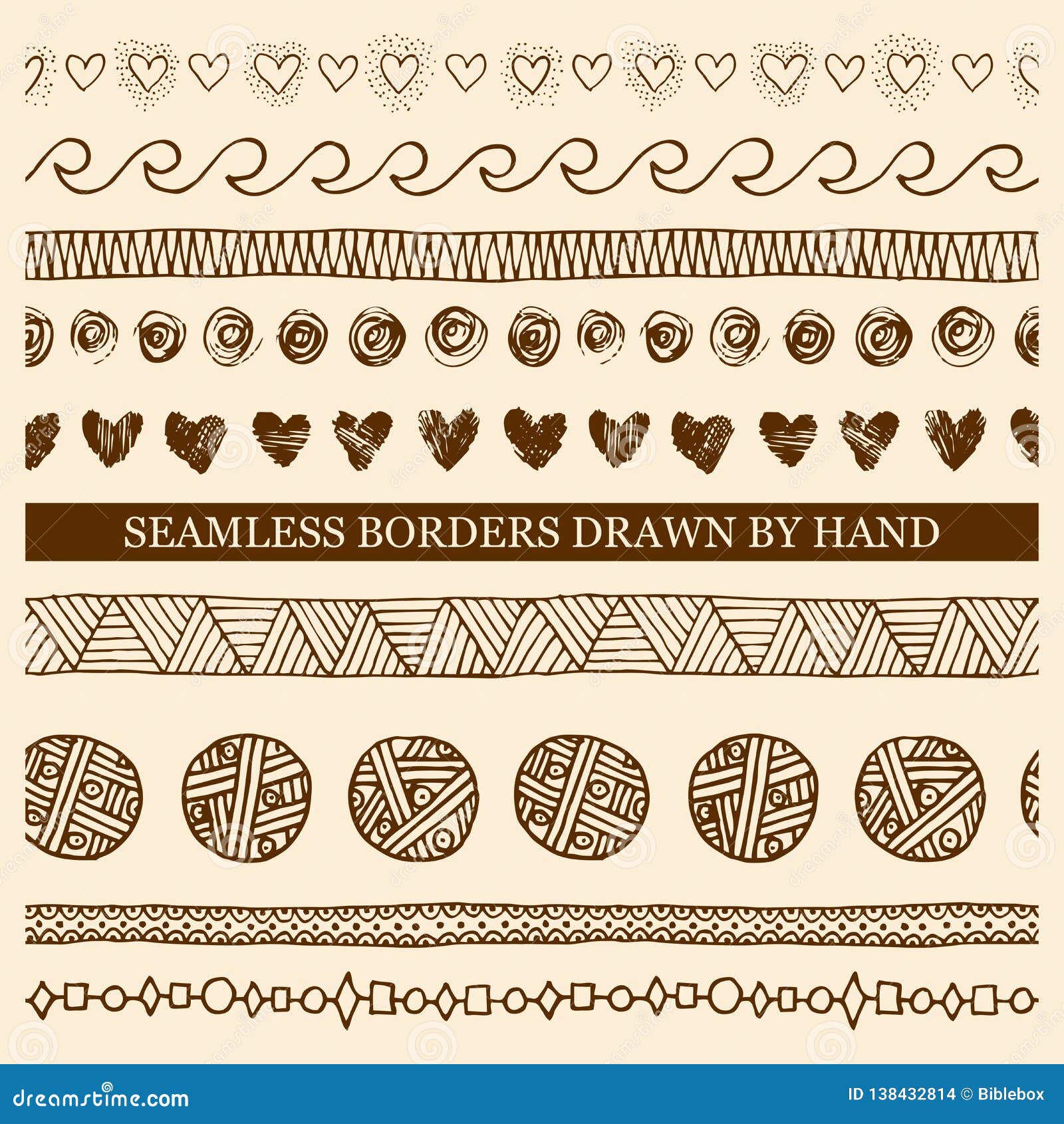 Vector Set of Hand Drawn Seamless Borders Made with Ink. Freehand ...