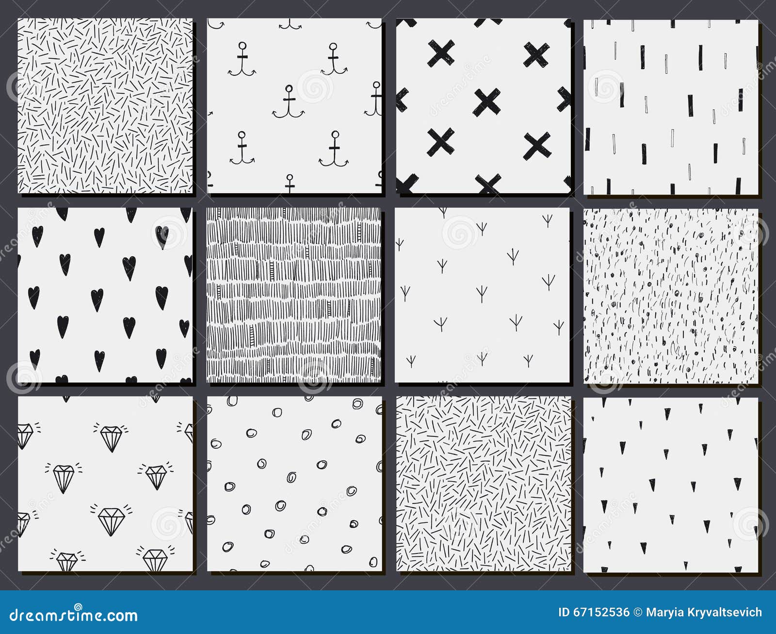 Vector Set of Hand Drawn Seamless Cute Abstract Patterns Stock Vector ...
