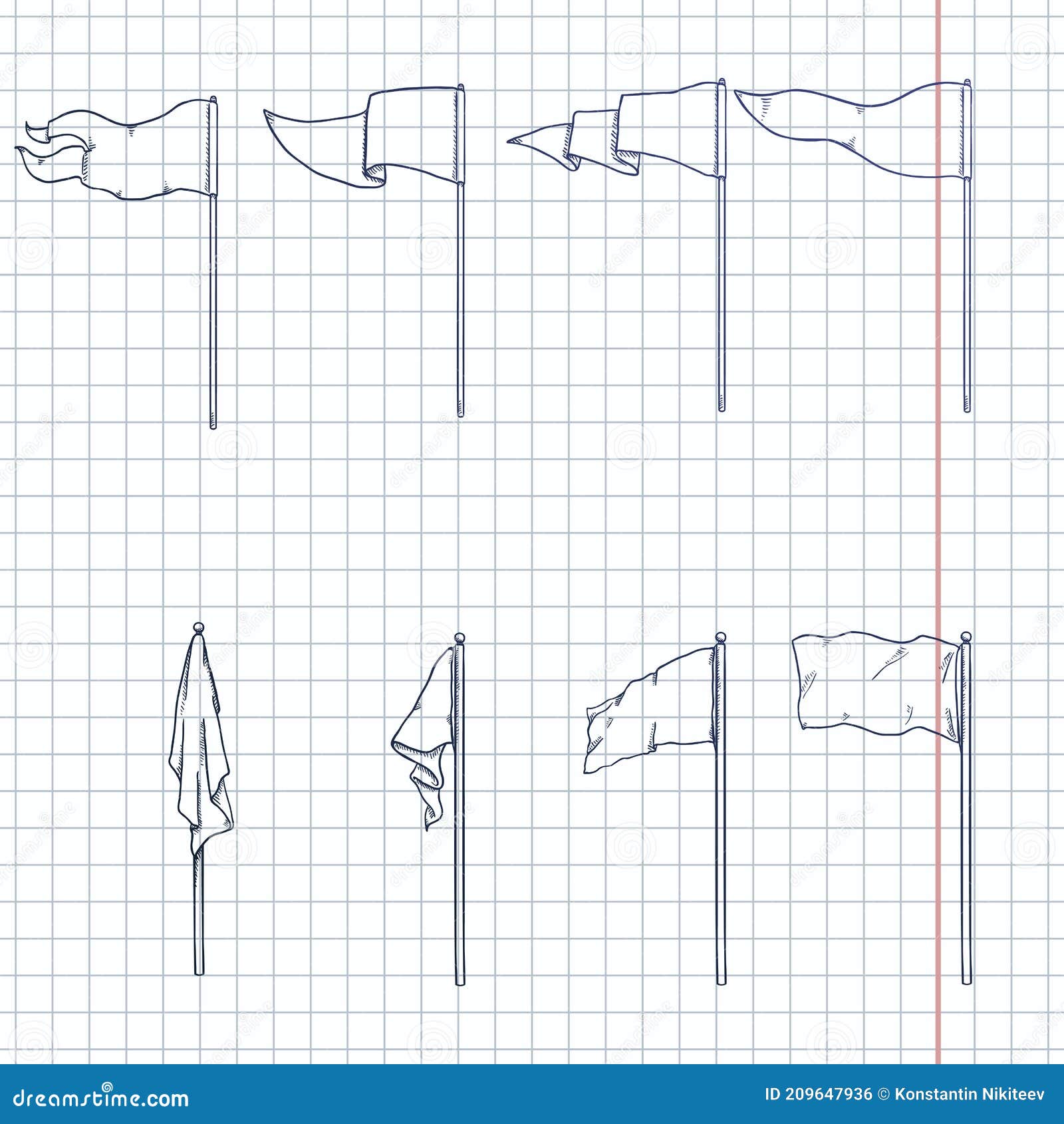 Vector Set Of Sketch Flags On Flagpoles | CartoonDealer.com #209647936