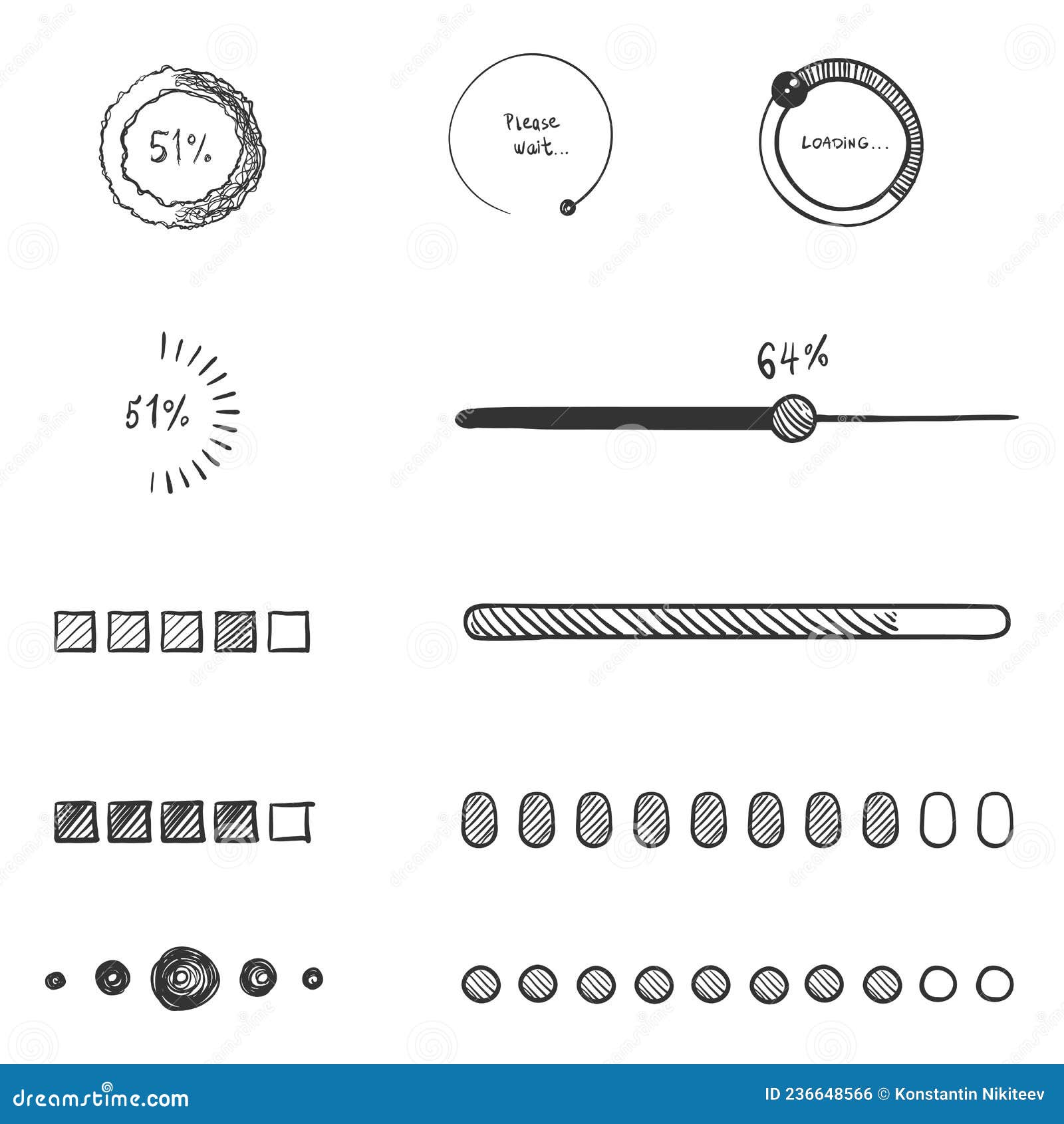 Vector Set of Hand Drawn Sketch Loading Icons Stock Vector ...