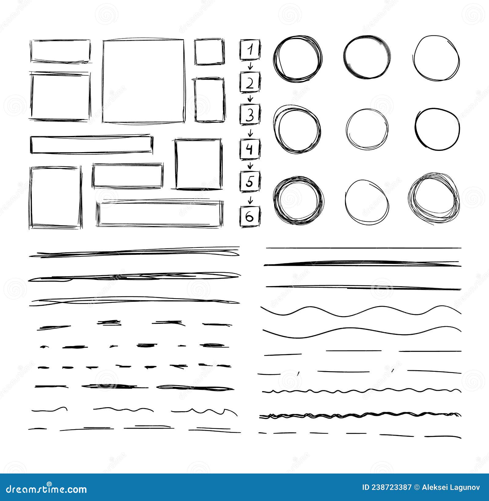 Vector Set Of Hand Drawn Square And Circle Frames And Underline Strokes ...