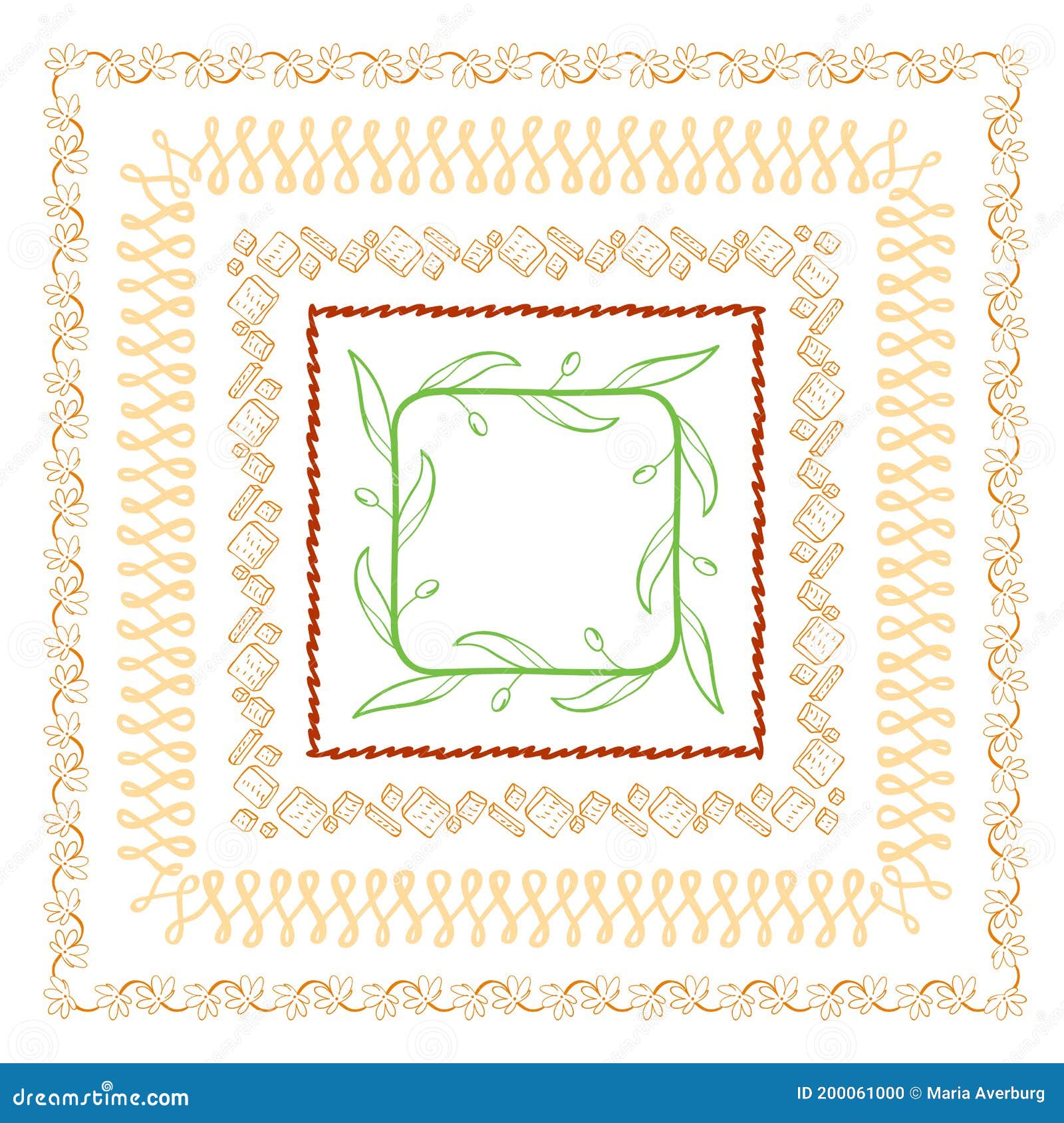 Vector Set of Hand Drawn Square Frames with Doodle. Vector Isolated ...