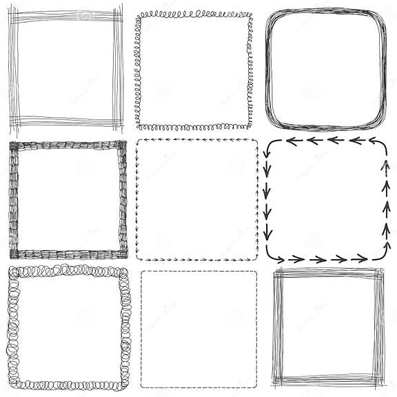 Vector Set of Hand Drawn Square Frames. Sketch, Elements for You Stock ...