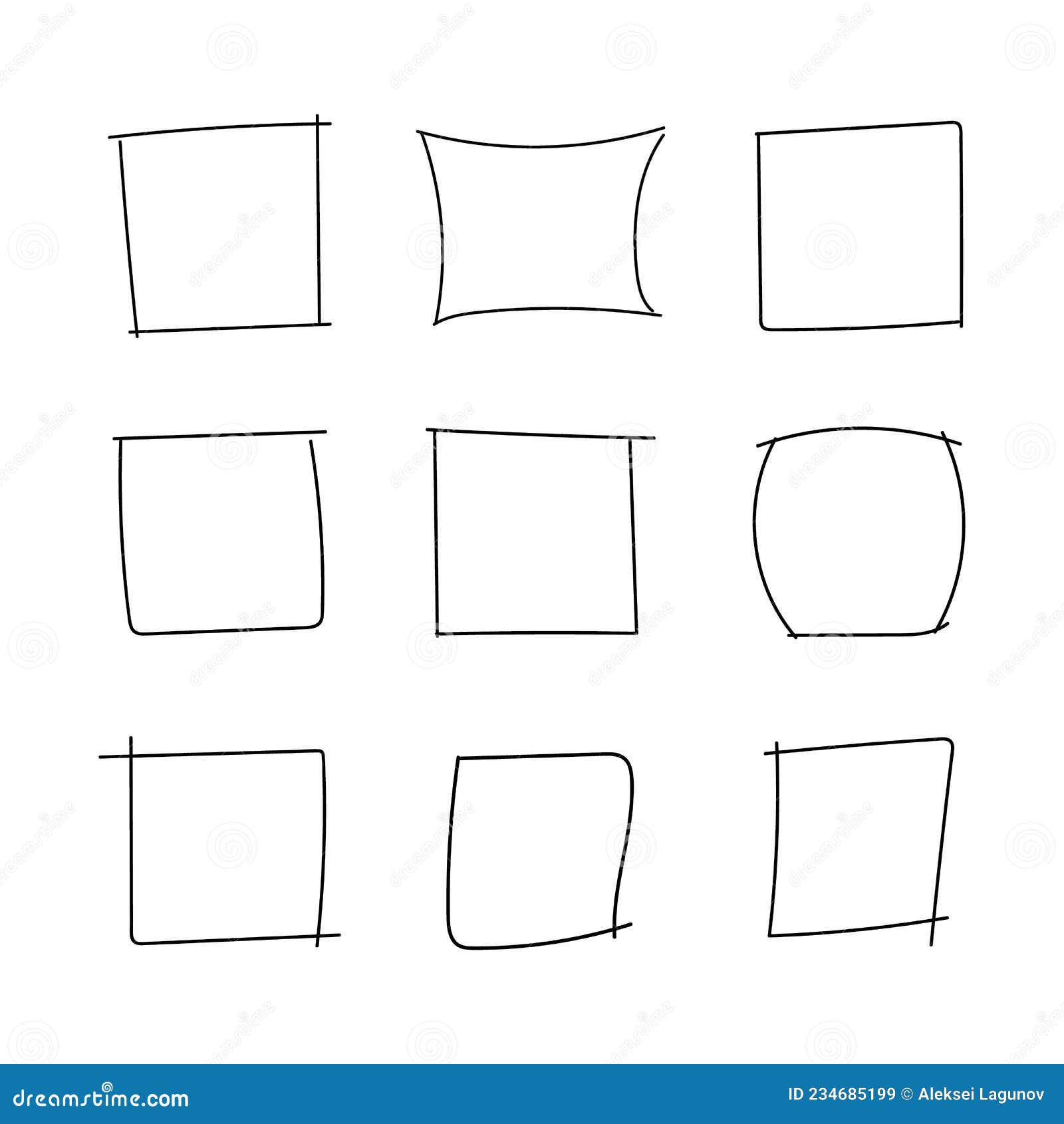 Vector Set of Hand Drawn Squares, Squared Frames Collection. Stock ...