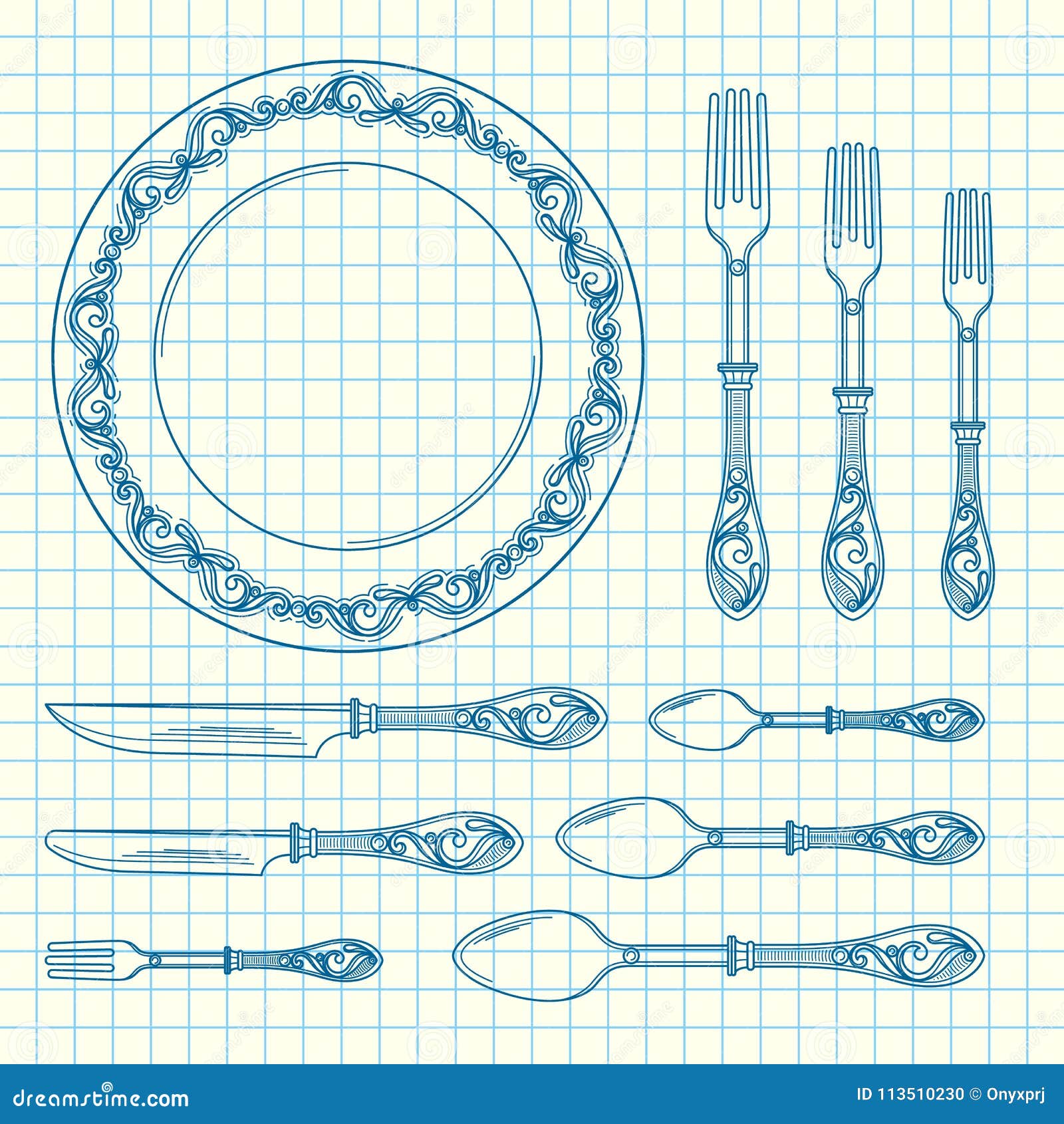 Vector Set of Hand Drawn Tableware Stock Vector - Illustration of cafe ...
