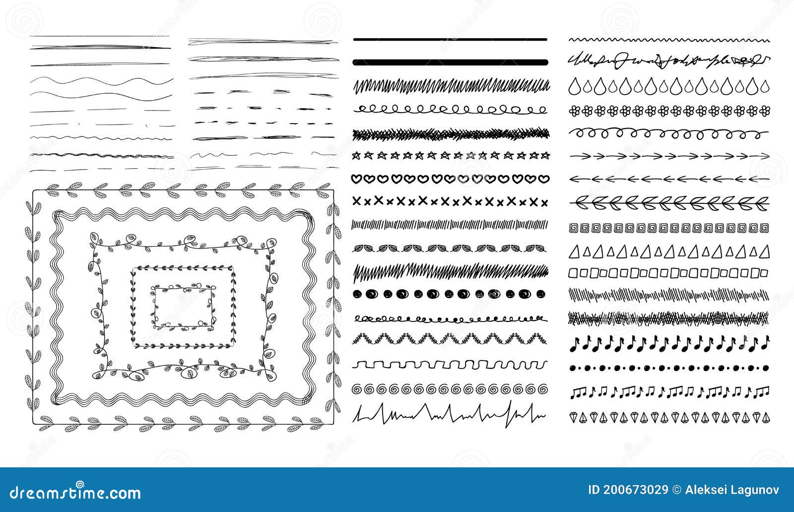 Vector Set Of Hand Drawn Underline Strokes, Doodle Frames And ...